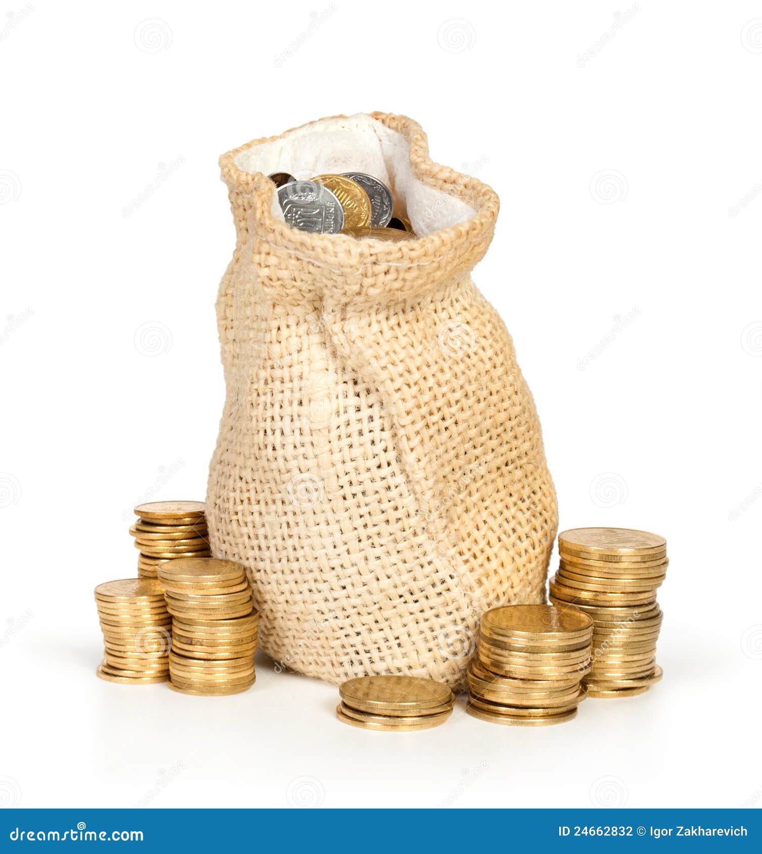 Pièces De Monnaie D'argent Dans Le Sac Photo stock - Image du affaires ...