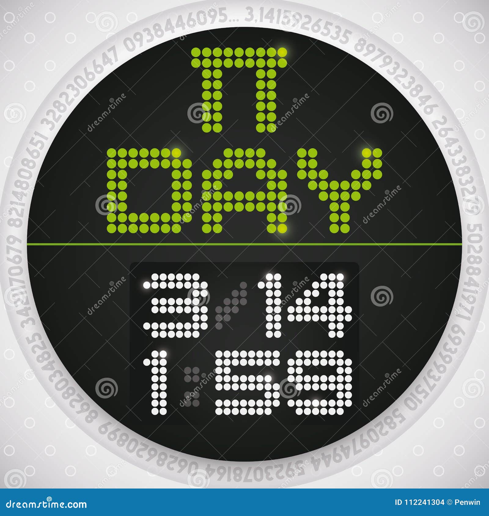 Pi Day Celebration with Digital Clock Forming the Pi Value, Vector ...