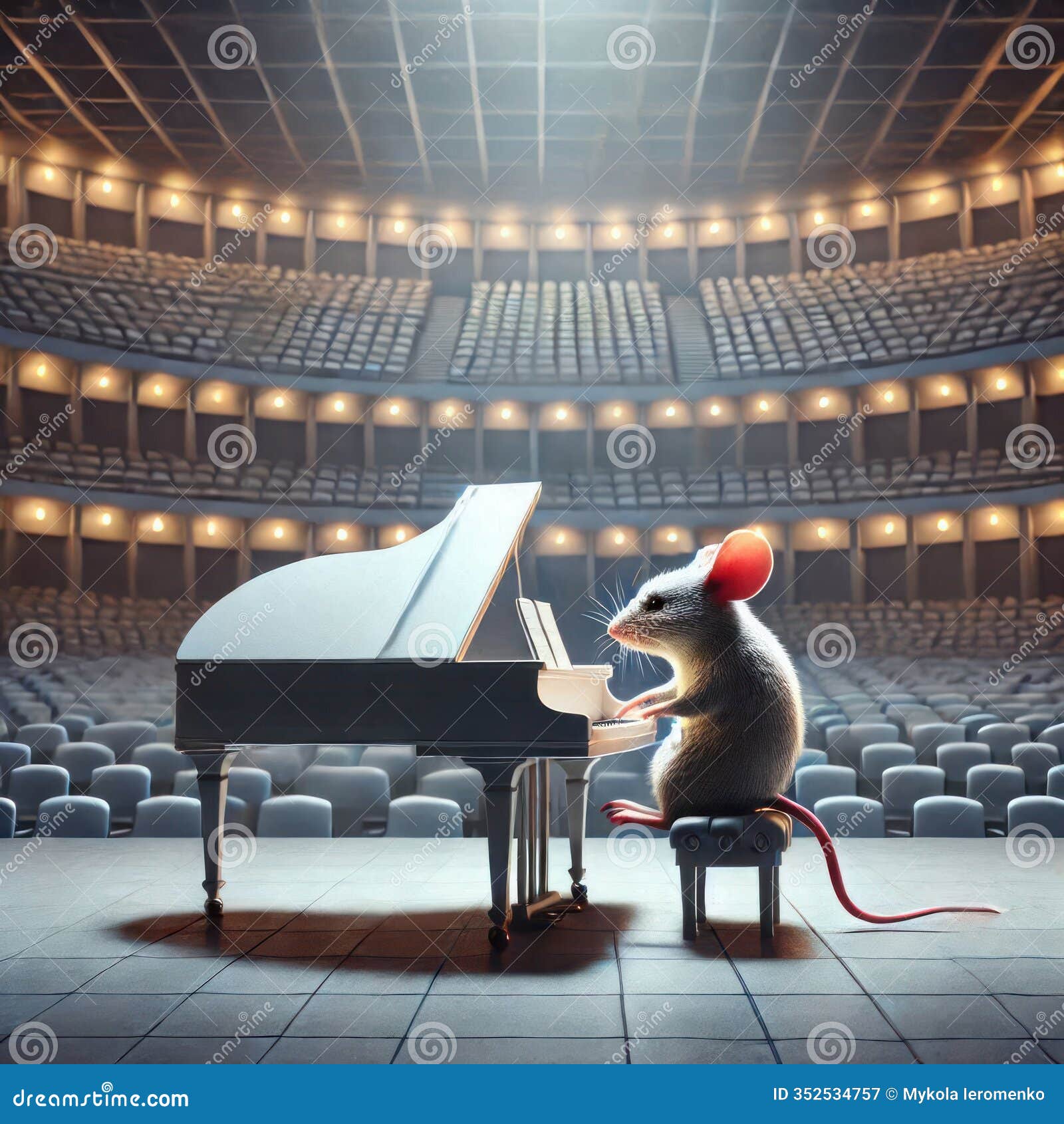 A Pianist Mouse on the Stage of a Large Concert Hall. Stock Image ...
