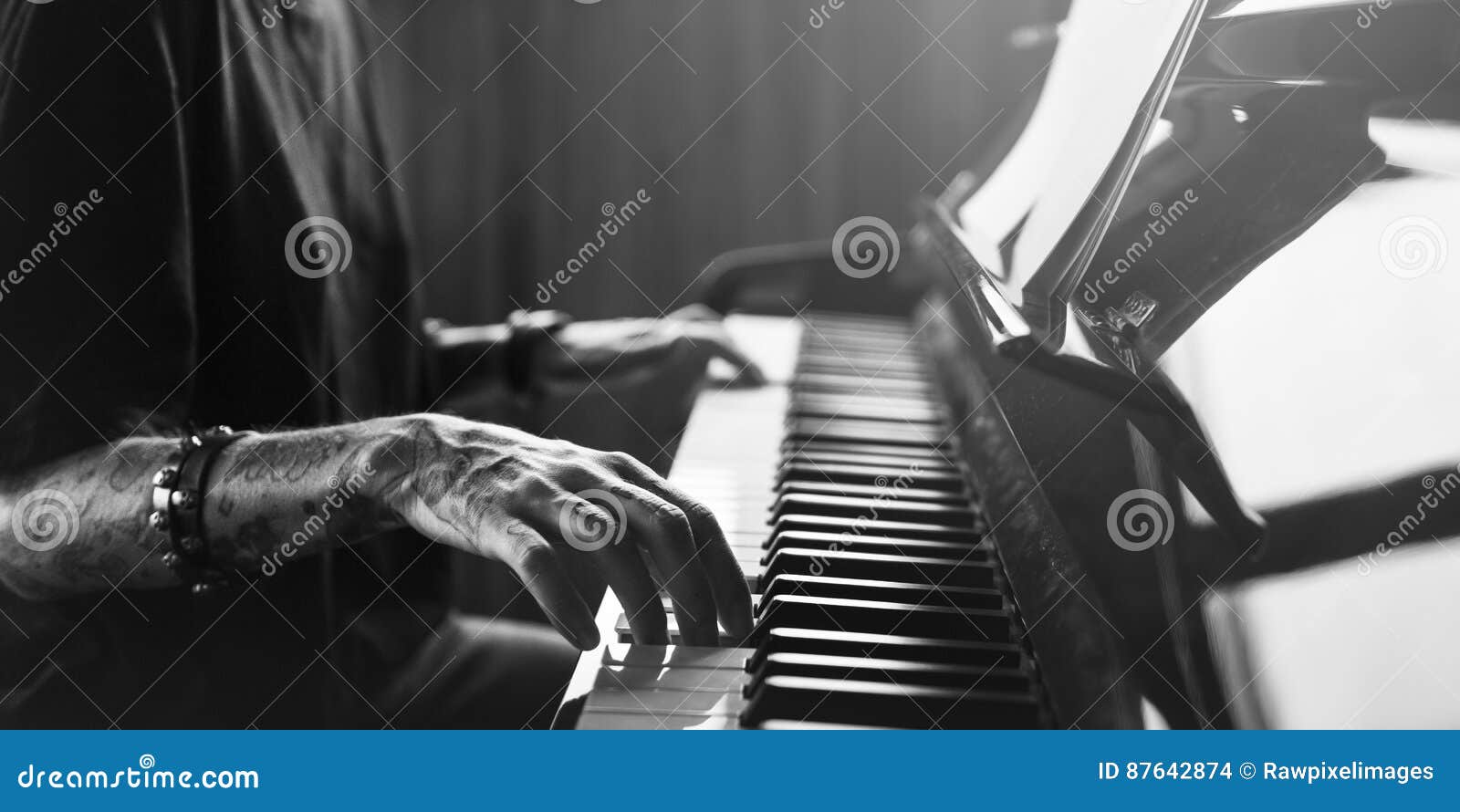 Pianist Practicing on a Grand Piano with Classical Music Concept Stock ...