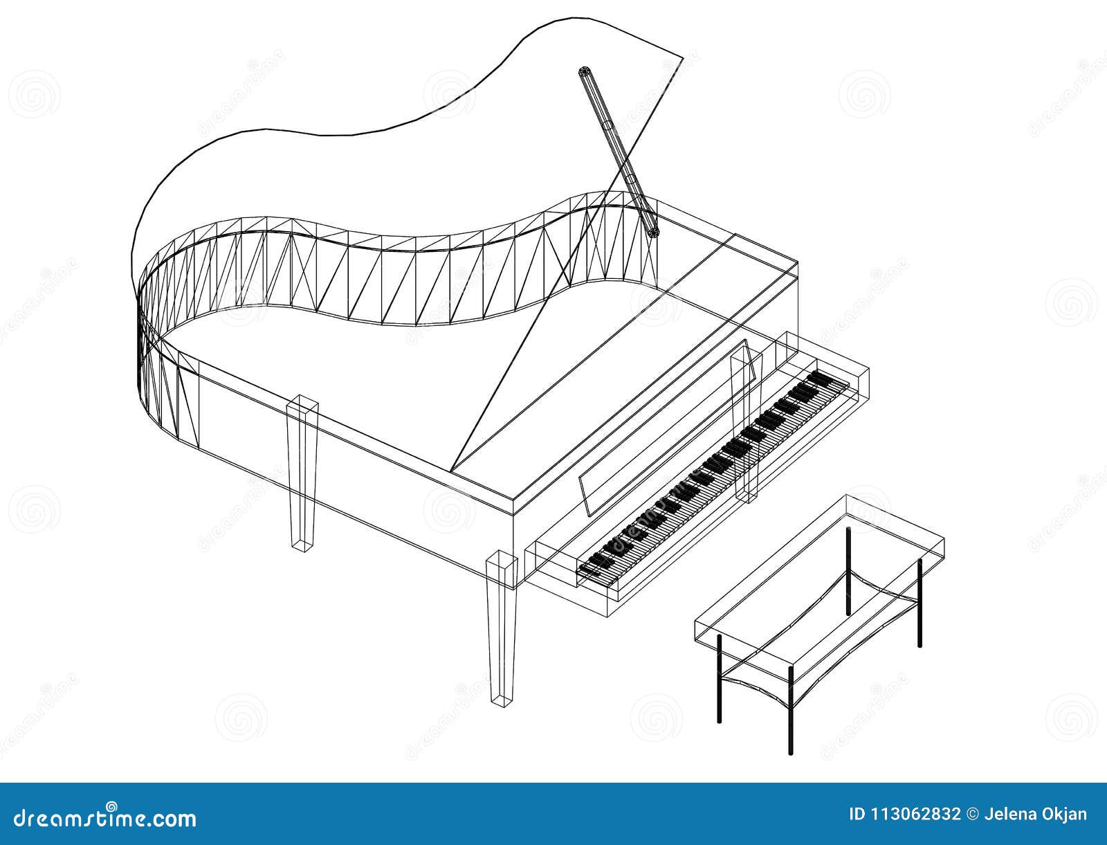 Piano 3D Blueprint - Isolated Stock Illustration - Illustration of grid ...
