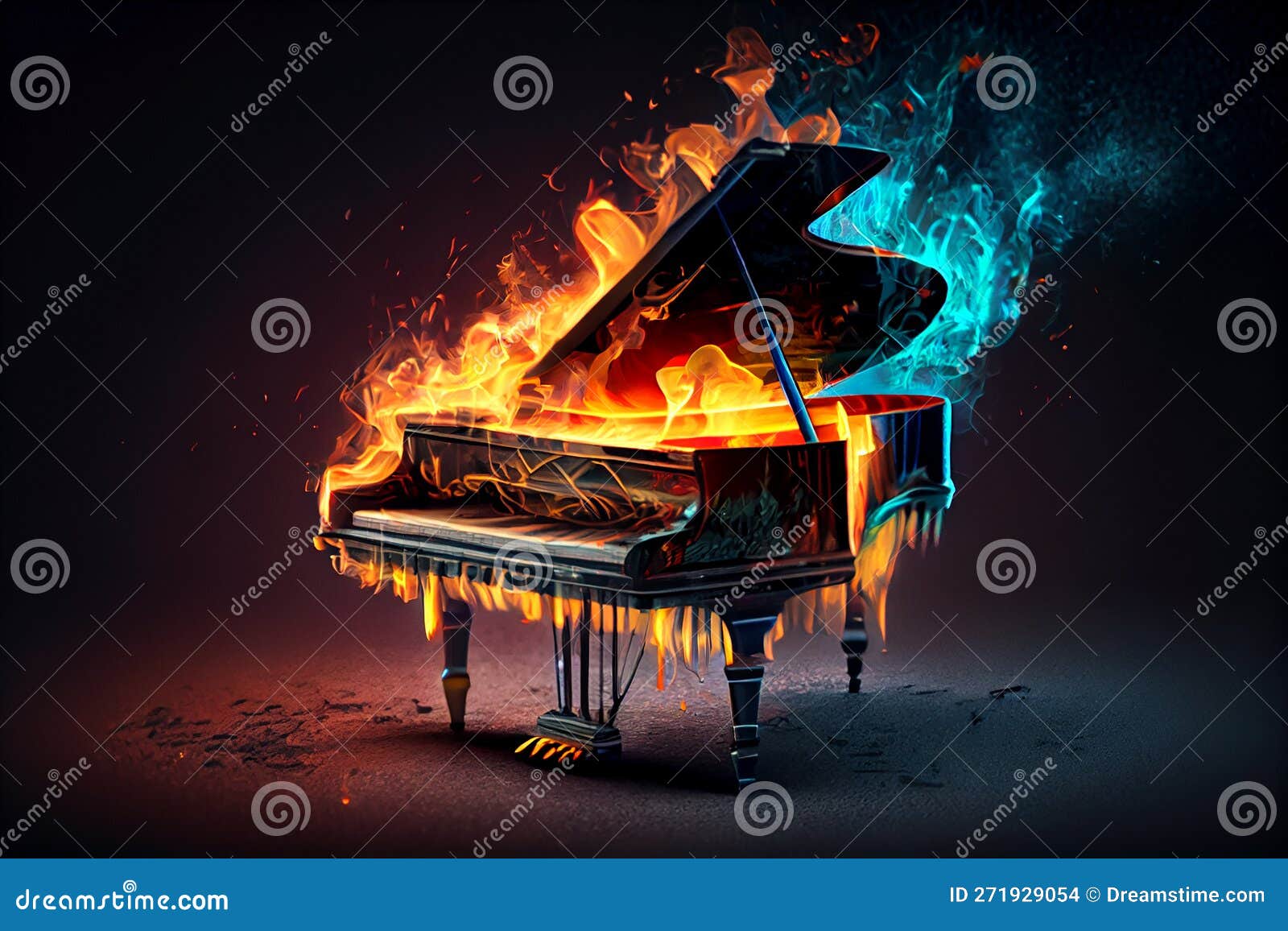 Piano on Fire Performance on Abstract Backdrop ,generative AI Stock ...
