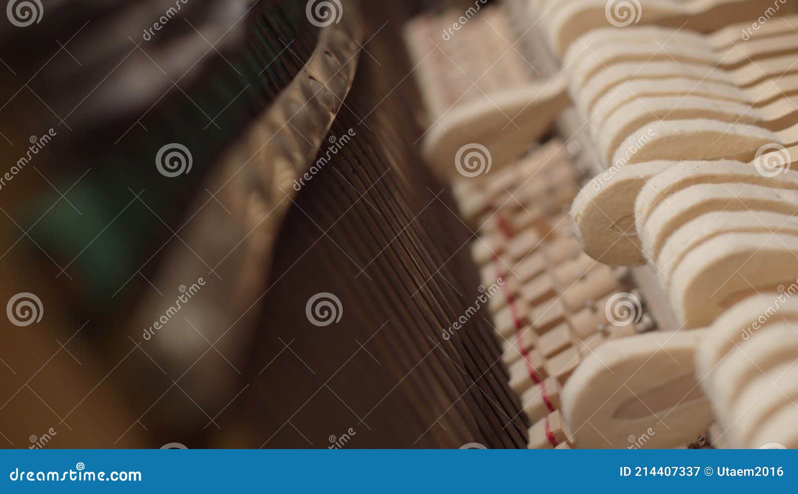 Piano Hammers Knock on Strings, Close-up from Inside. Concept of the ...