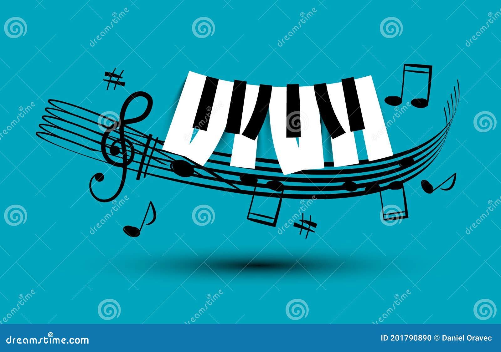 Piano Keyboard with Notes on Blue Background Stock Vector ...