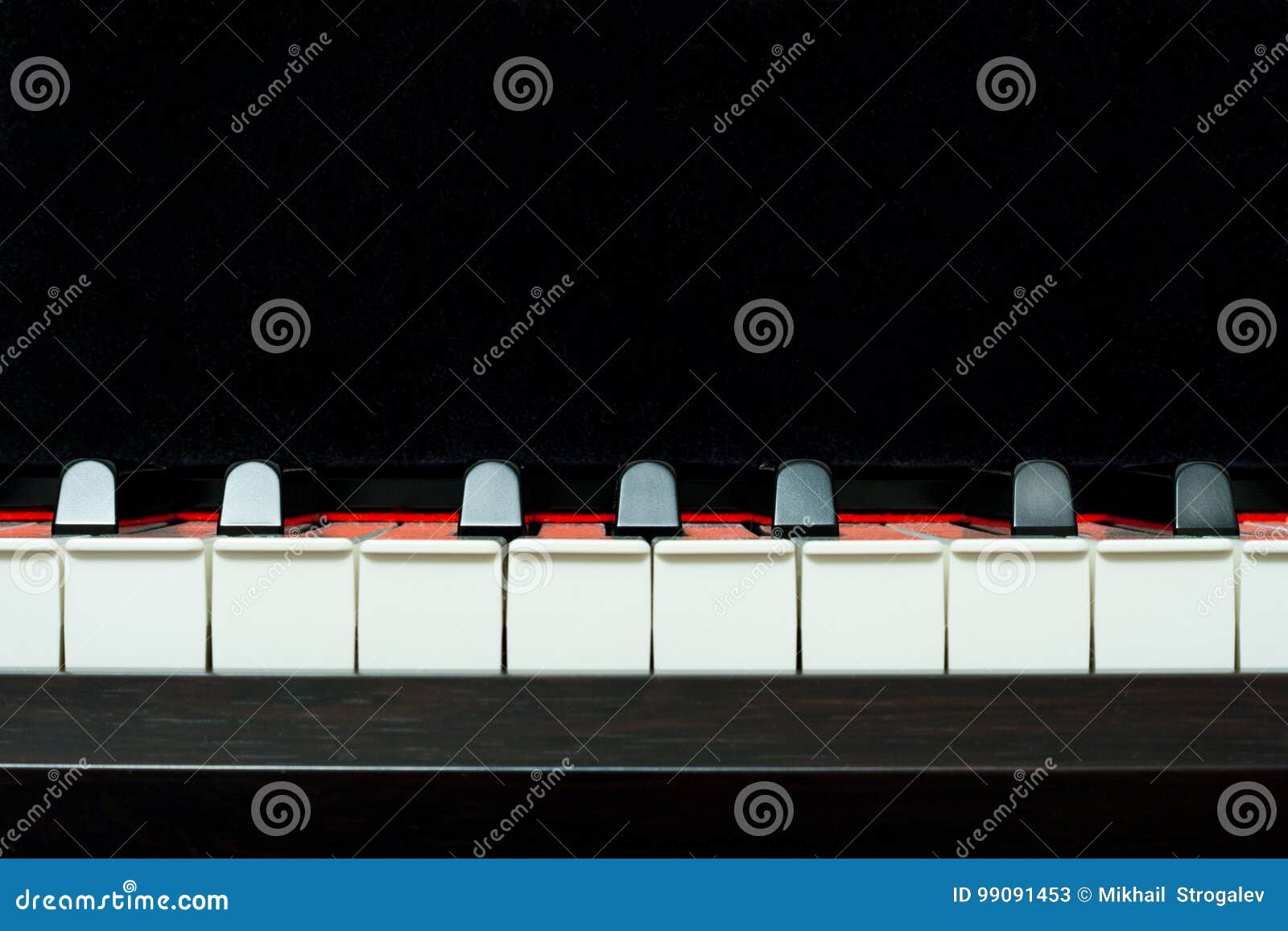 Piano Keys Front View on a Black Background, Closeup, Copy Space Stock ...