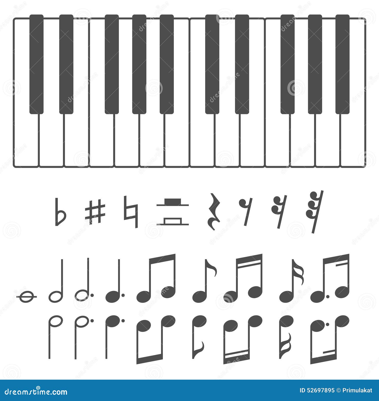 Piano Keys and Notes Vector Illustration Stock Vector - Illustration of ...