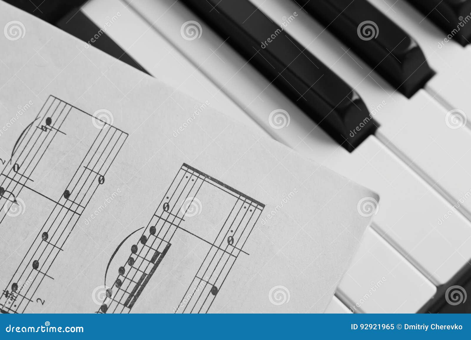 Piano Keys and Score Monochrome Stock Image - Image of performance ...