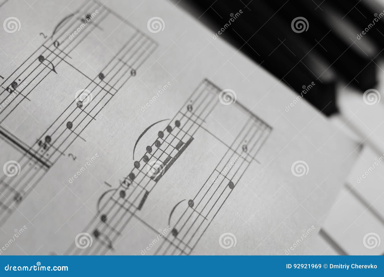 Piano Keys and Score Monochrome Stock Image - Image of song, play: 92921969