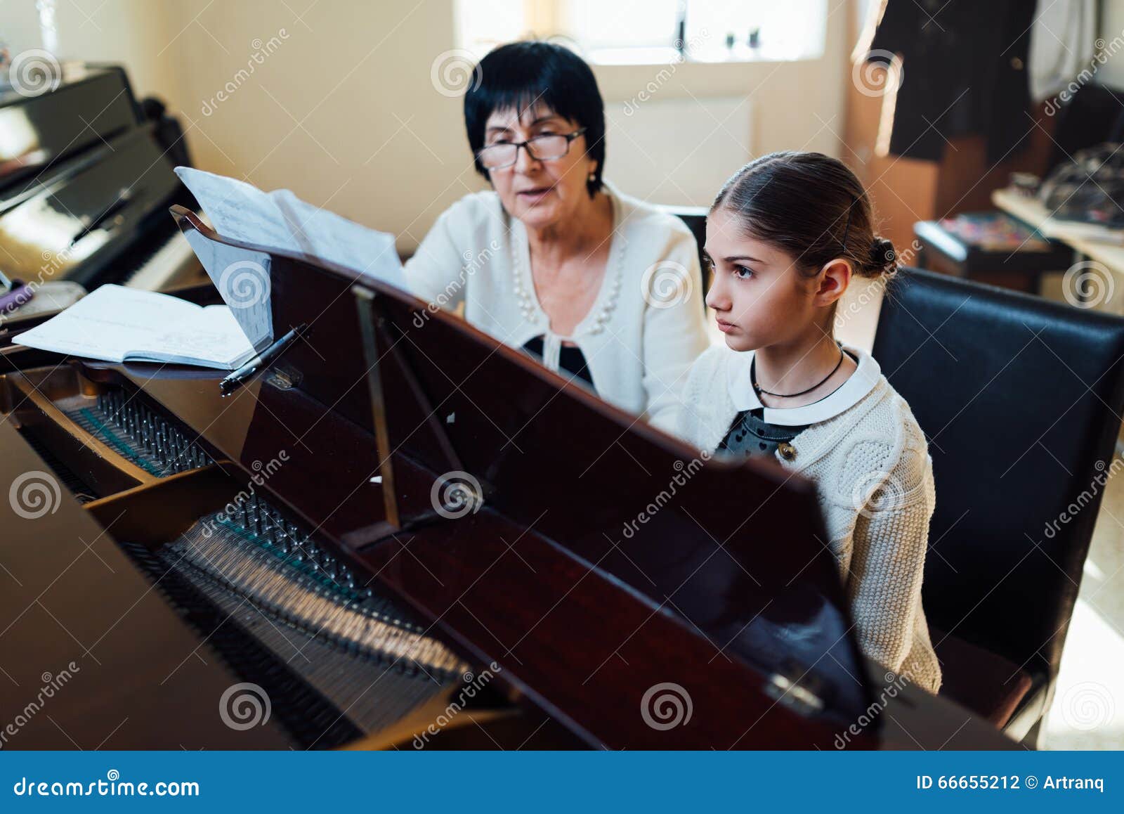 Piano Lessons at Music School, Teacher and Student. Stock Photo - Image ...