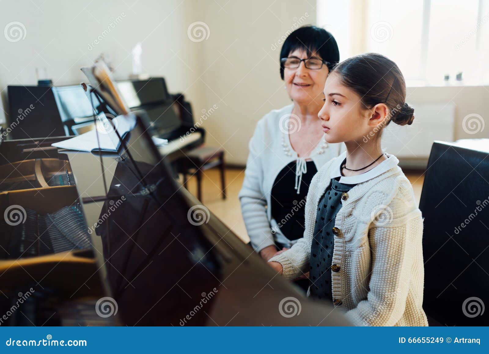 Piano Lessons at Music School, Teacher and Student. Stock Image - Image ...