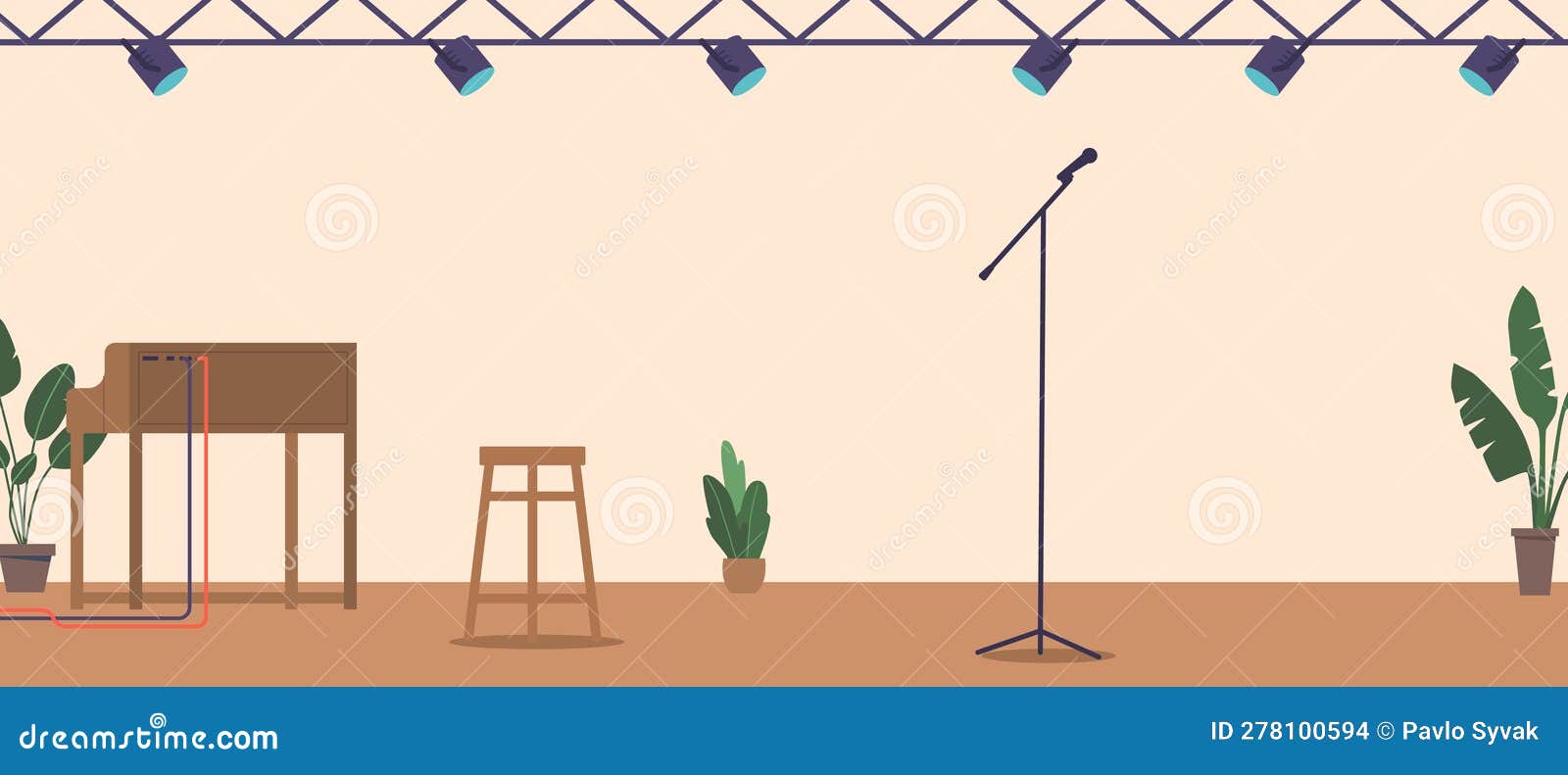 Piano and Microphone Setup on Stage Ready for a Performance. the ...