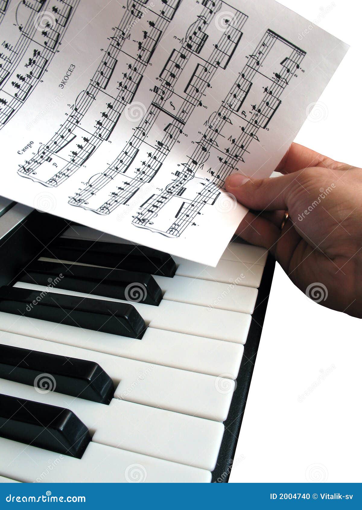 Piano Music with Hand Isolated Stock Photo - Image of keyboard, black ...