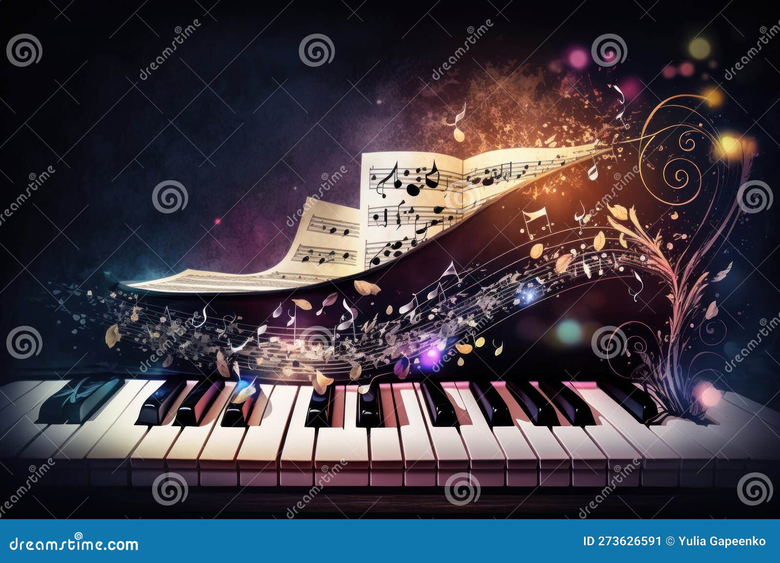Piano and Music Notes on the Background. Illustration AI Generative ...