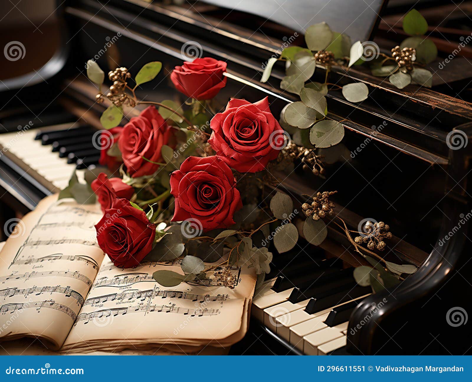 Piano Music Script with Rose Stock Illustration - Illustration of ...
