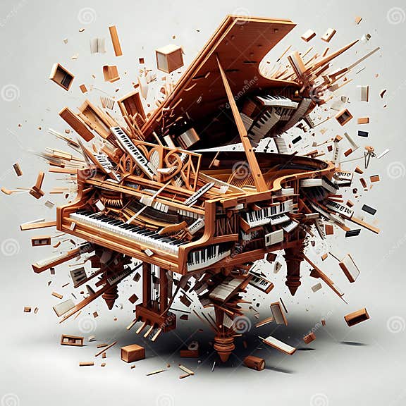 A Piano Musical Instrument Exploding, Abstract Explosion Concept Stock ...