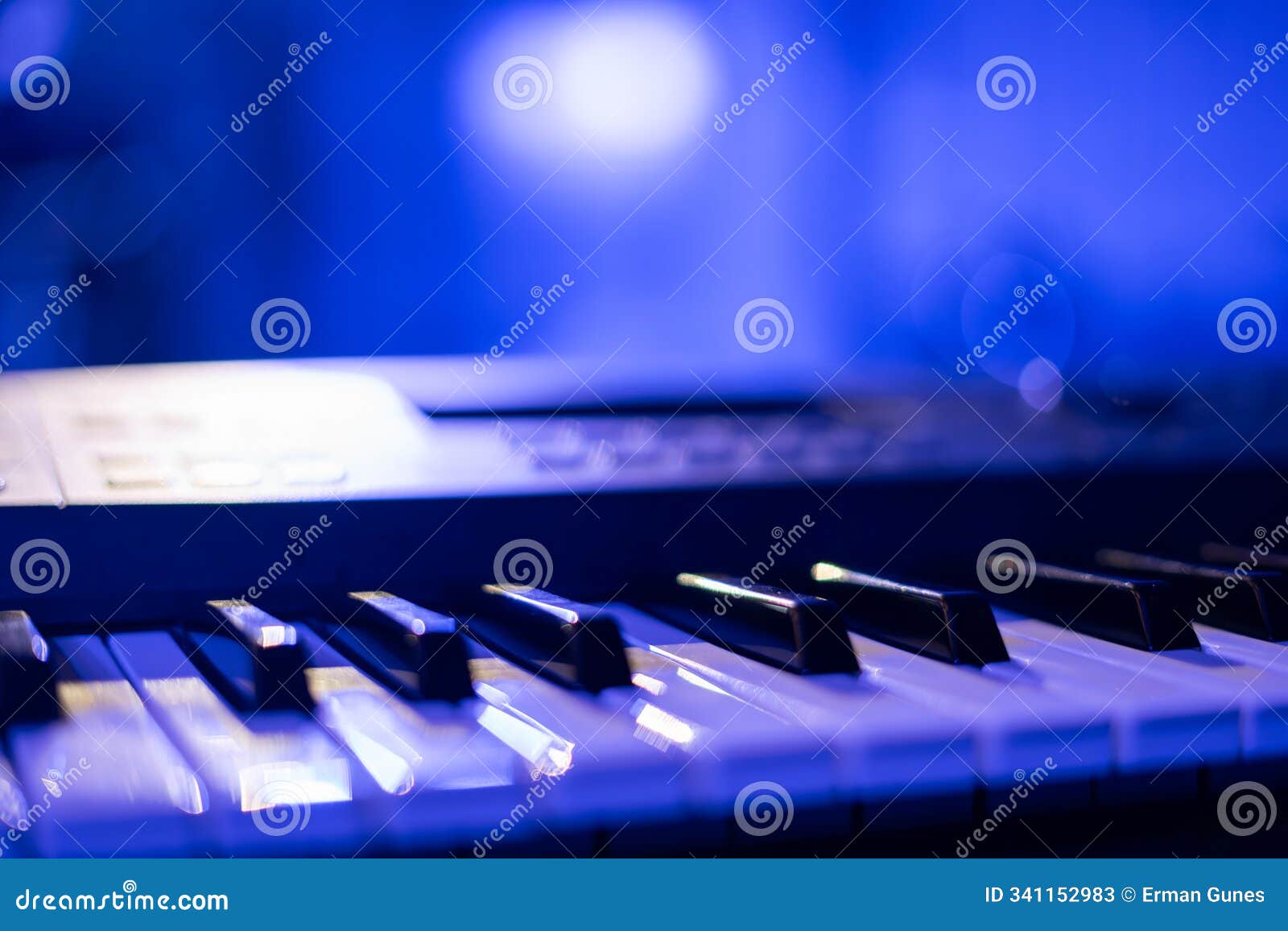 Piano Musical Keyboard on Stage with Blue Lights Stock Image - Image of ...