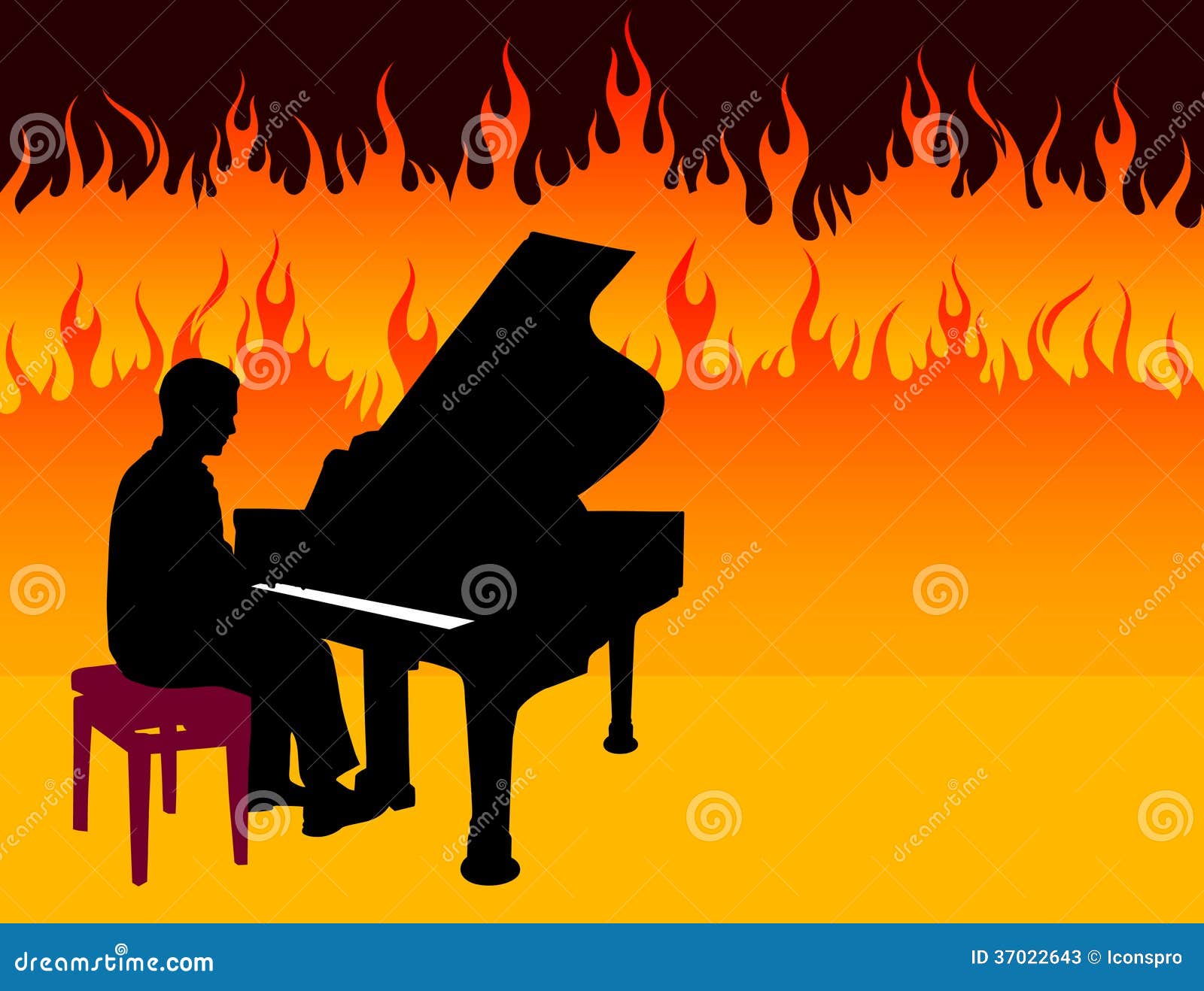 Piano Musician on Fire Background Stock Illustration - Illustration of ...