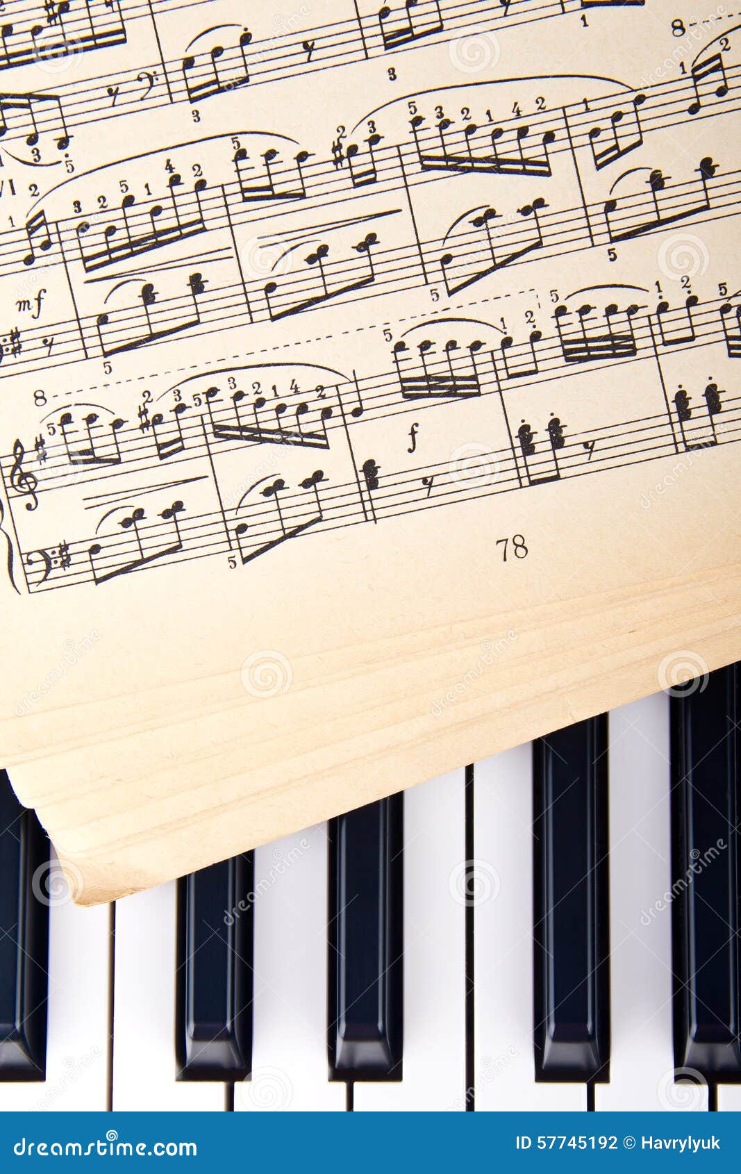 Piano and old music notes stock photo. Image of sheet - 57745192