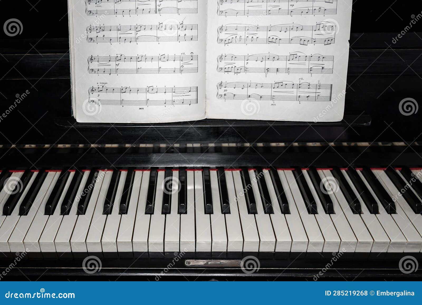 Front View of an Open Piano with Open Notes Stock Photo - Image of ...