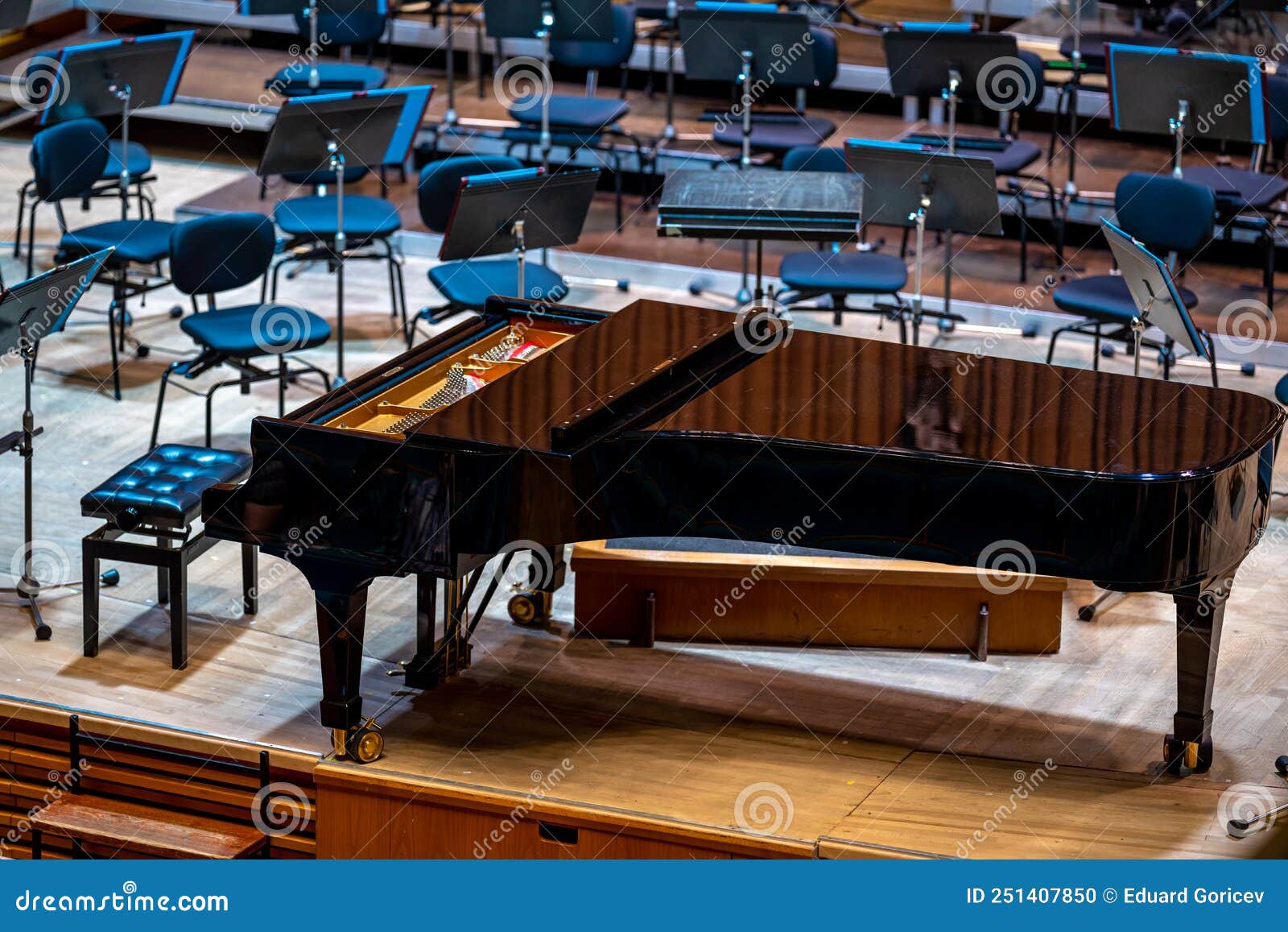 A Piano on the Philharmonic Stage among Other Musical Instruments Stock ...