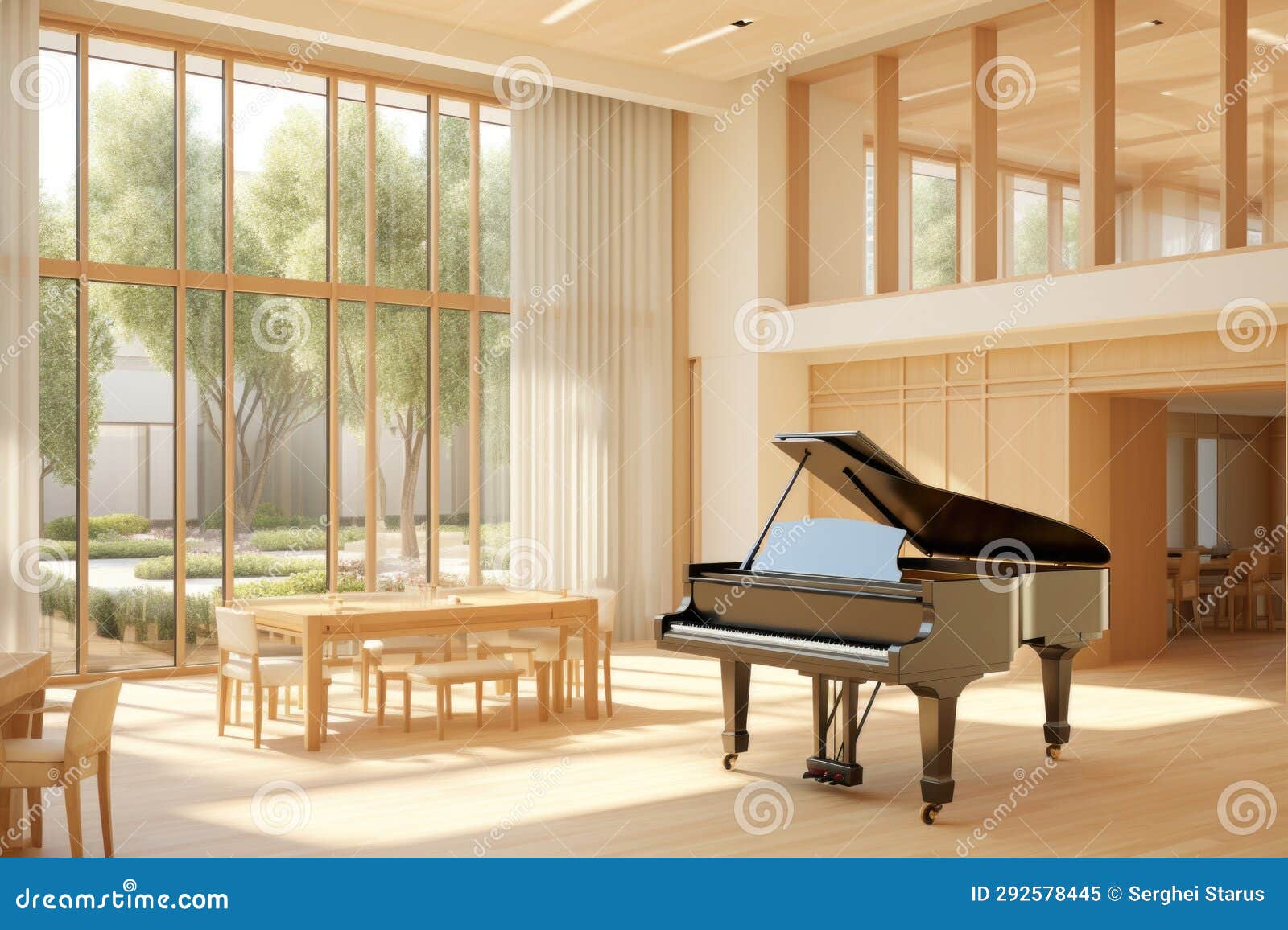 A Piano in a Room with a Large Window, AI Stock Image - Image of piano ...