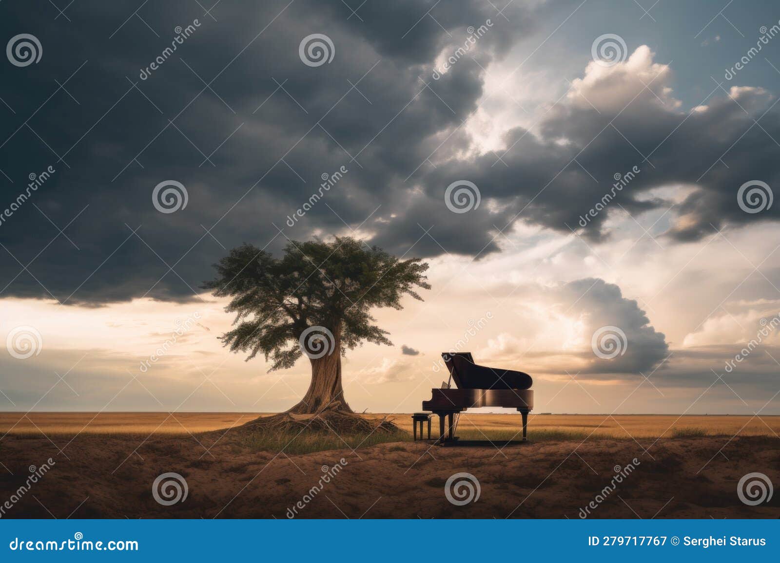 A Piano Sitting Under a Tree in a Field. Generative AI Image. Stock ...