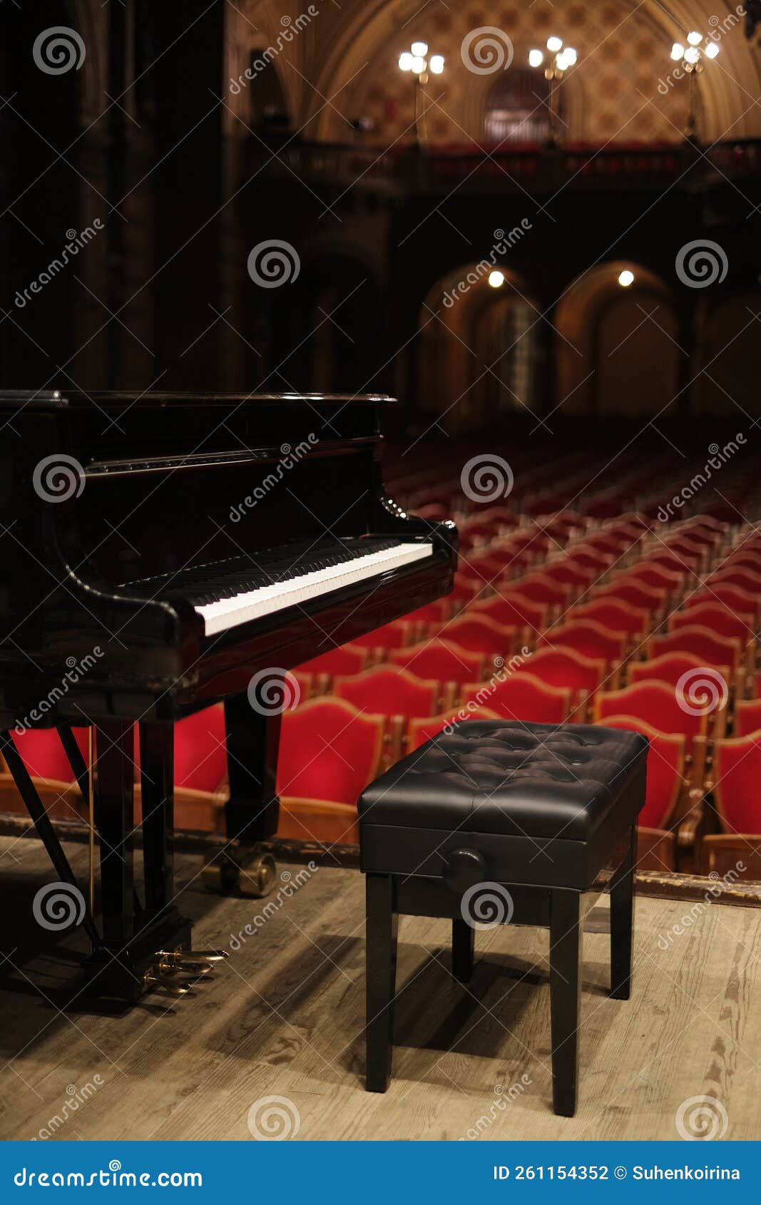 Piano on Stage in an Empty Concert Hall View from the Stage Stock Photo ...