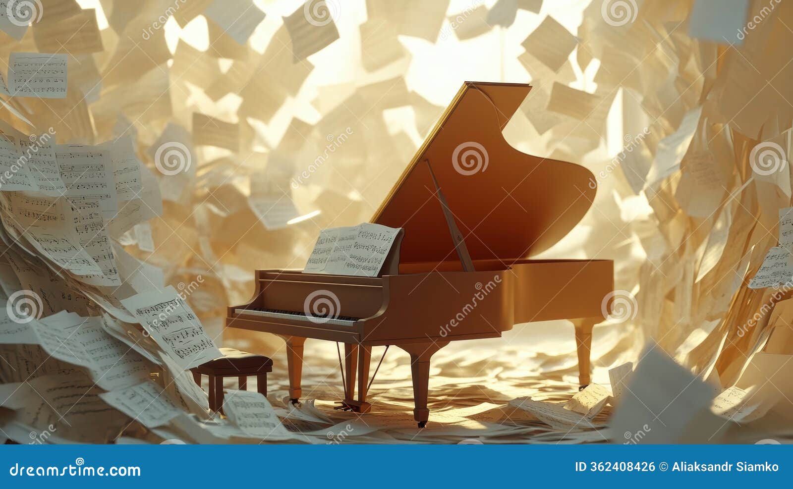 A Piano is Surrounded by Sheets of Paper Stock Illustration ...