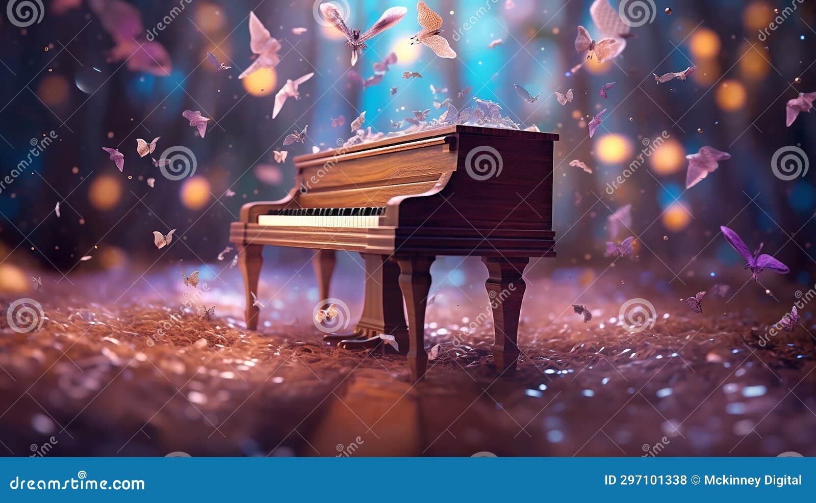 Piano Surrounded by Thousands of Twinkling Lights. Stock Illustration ...