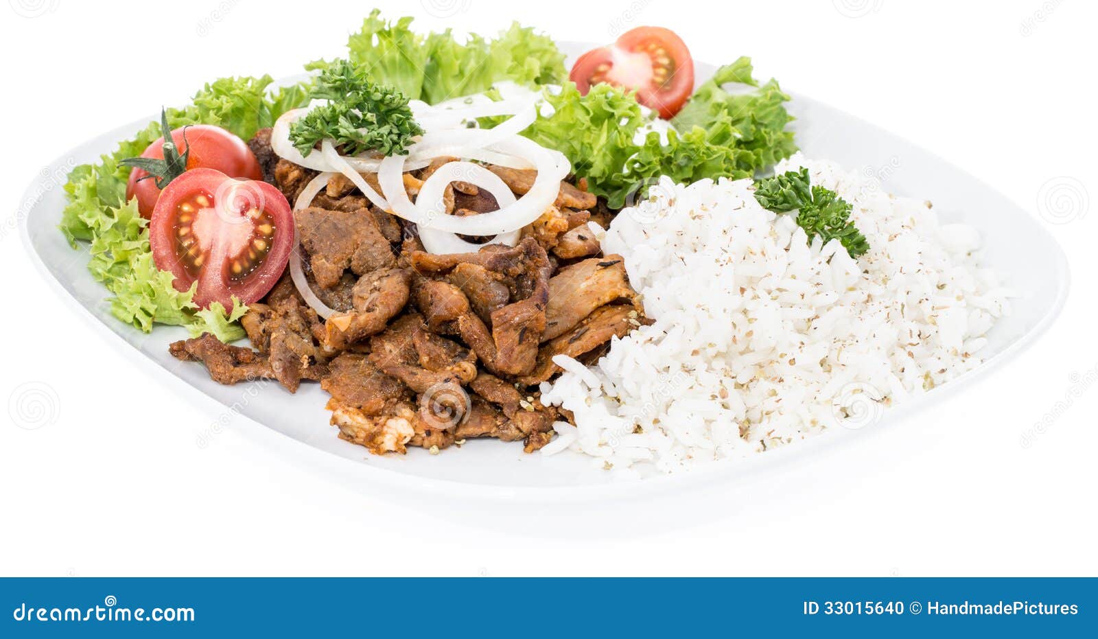 Piatto Con Il Kebab E Riso Su Bianco Fotografia Stock - Immagine di ...