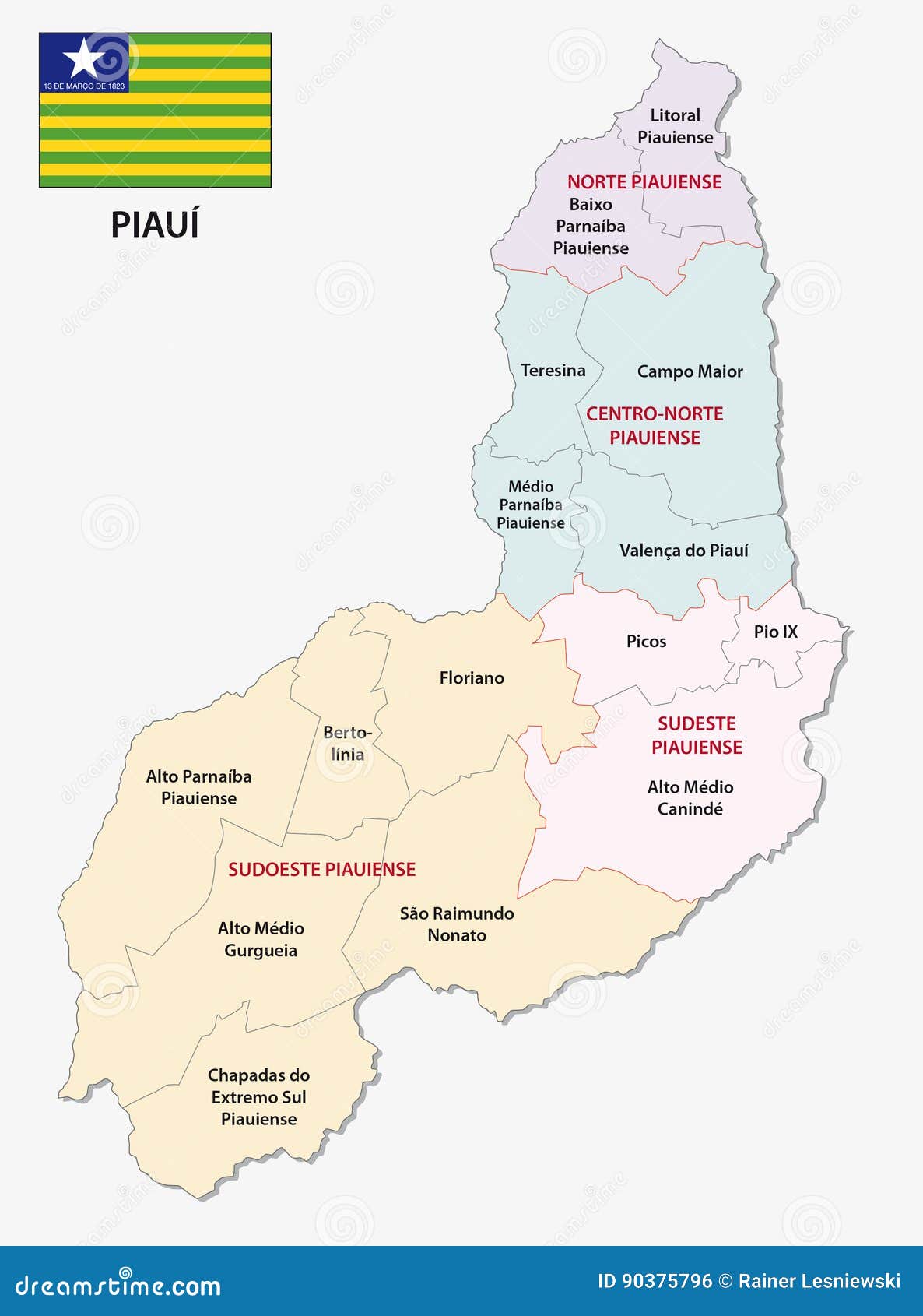Piaui Administrative and Political Map with Flag Stock Vector ...
