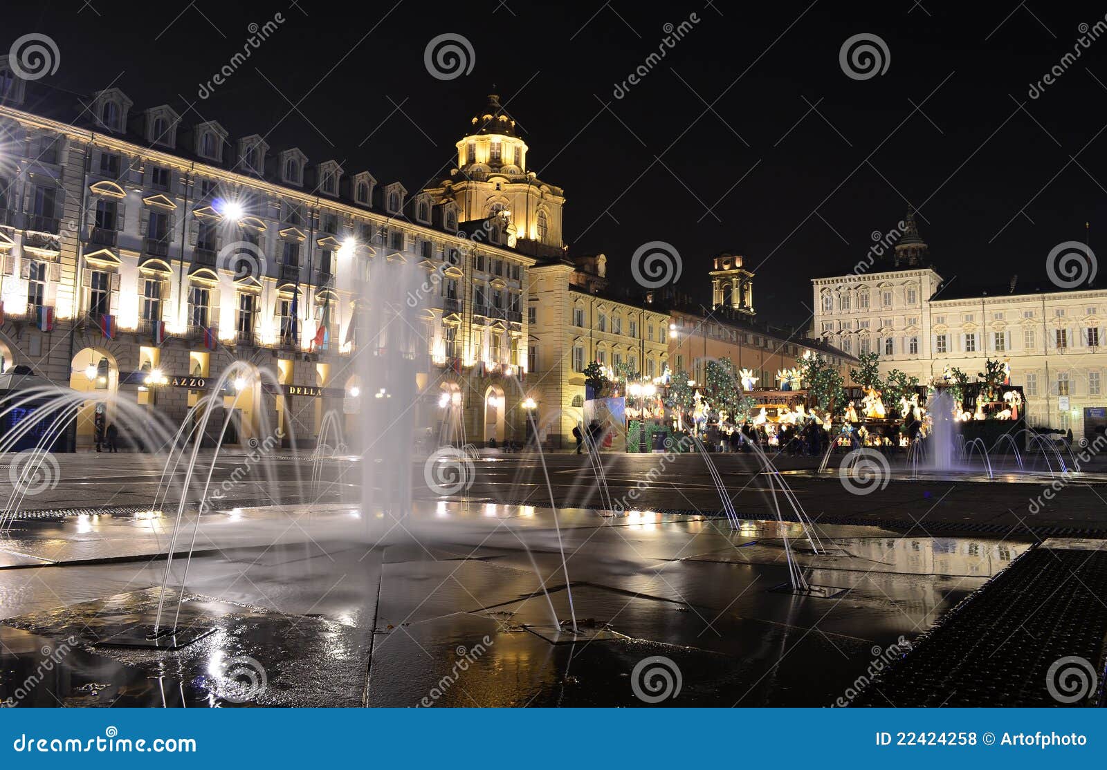 Piazza Castello in Turin at Night Stock Photo - Image of centre, city ...