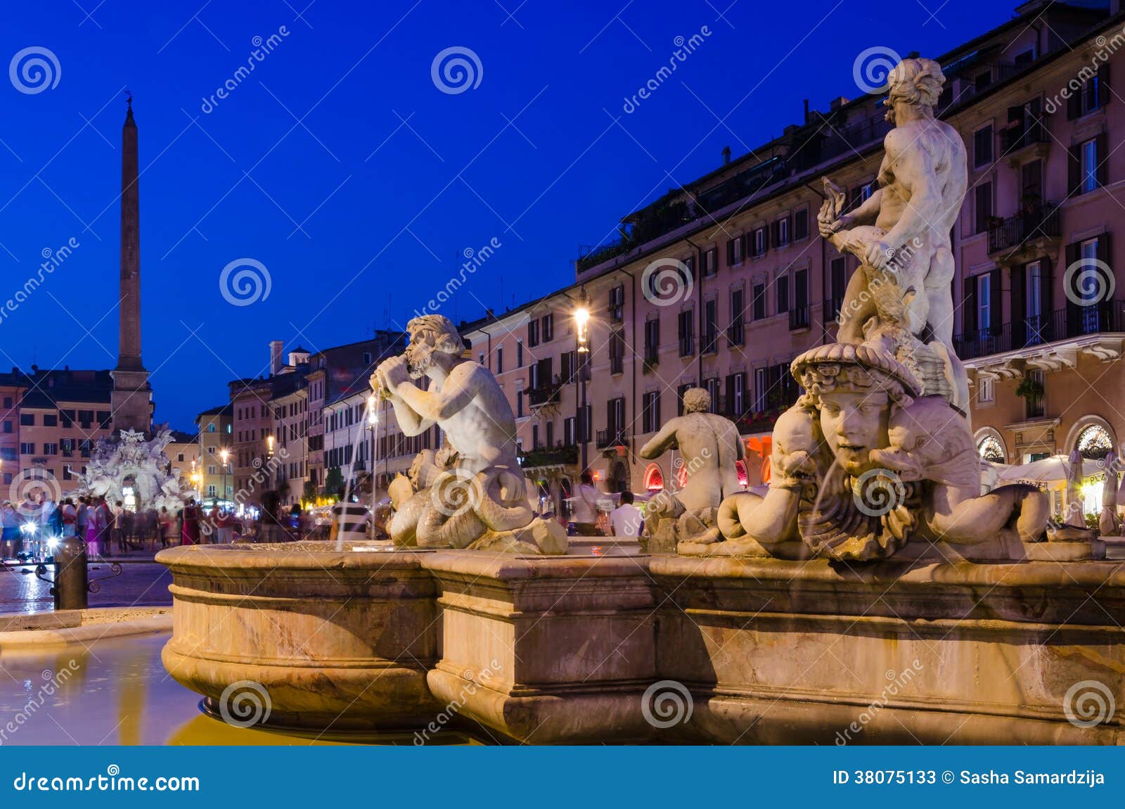 Piazza Navona by night stock image. Image of roma, europe - 38075133