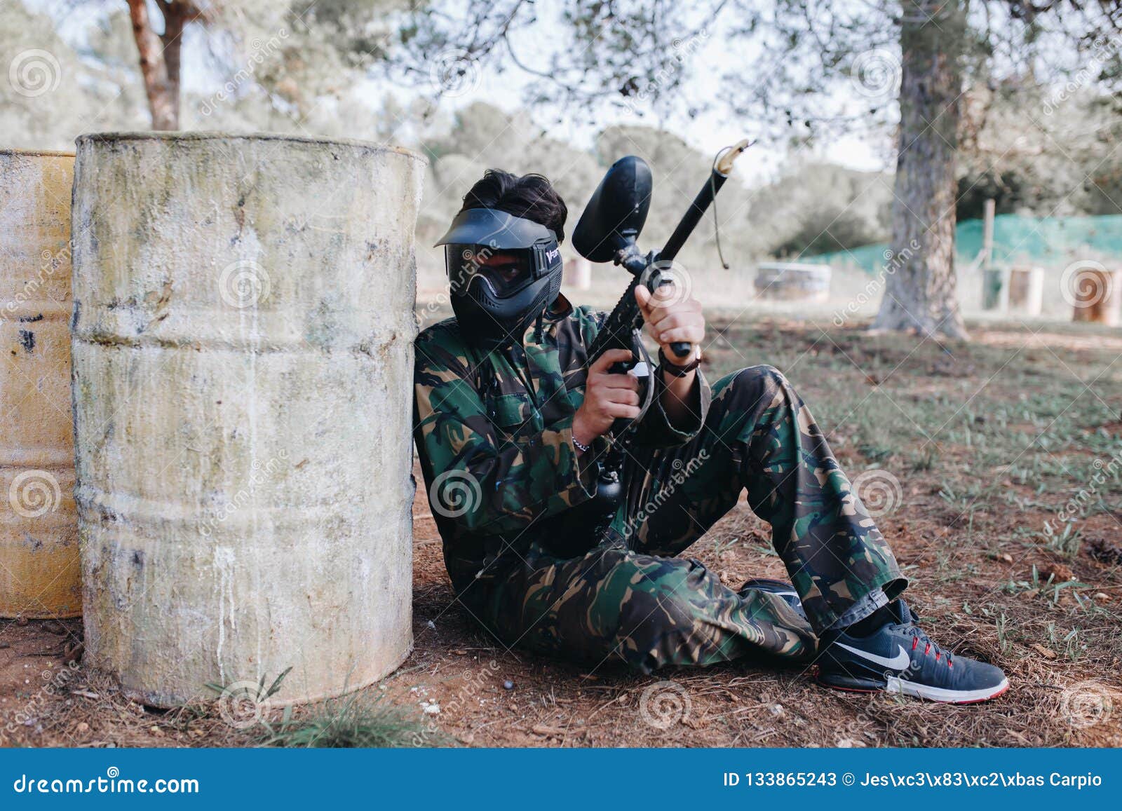 Man Playing Paintball in the Forest Editorial Stock Photo - Image of ...