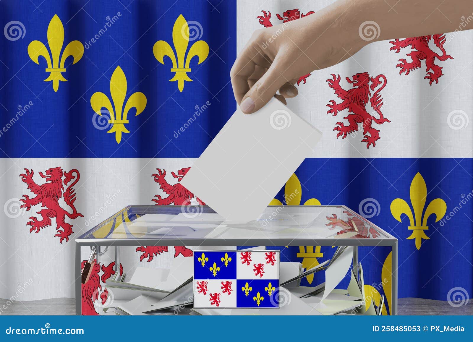 Picardie Flag, Hand Dropping Ballot Card into a Box - Voting/ Election ... Picardie Flag, Hand Dropping Ballot Card into a Box - Voting/ Election ...