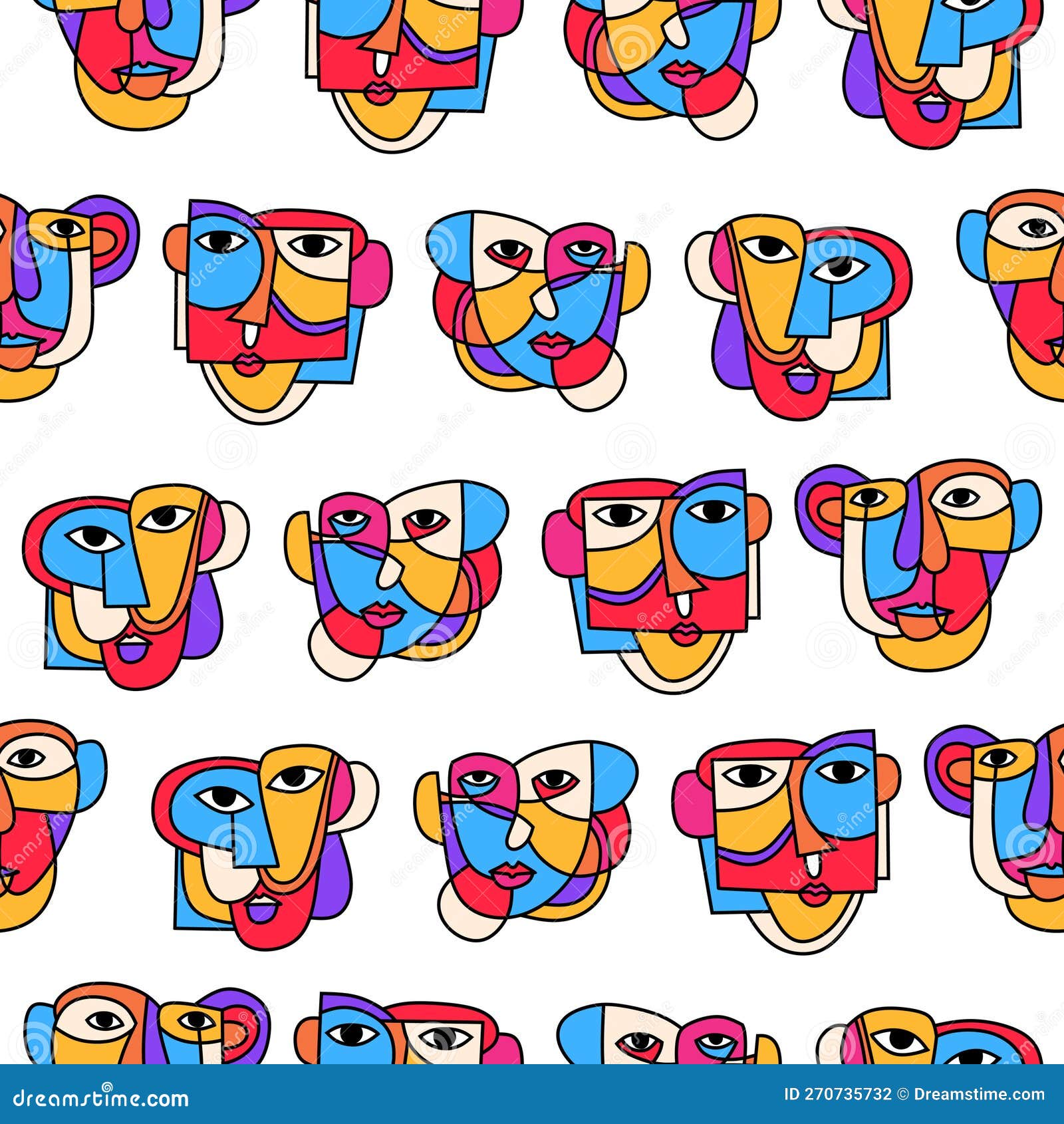 Picasso Face Art Seamless Pattern Isolated on White Background Stock ...