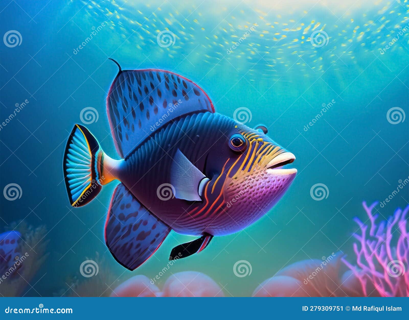 Picasso Triggerfish. Beautiful Underwater Fish Stock Illustration ...
