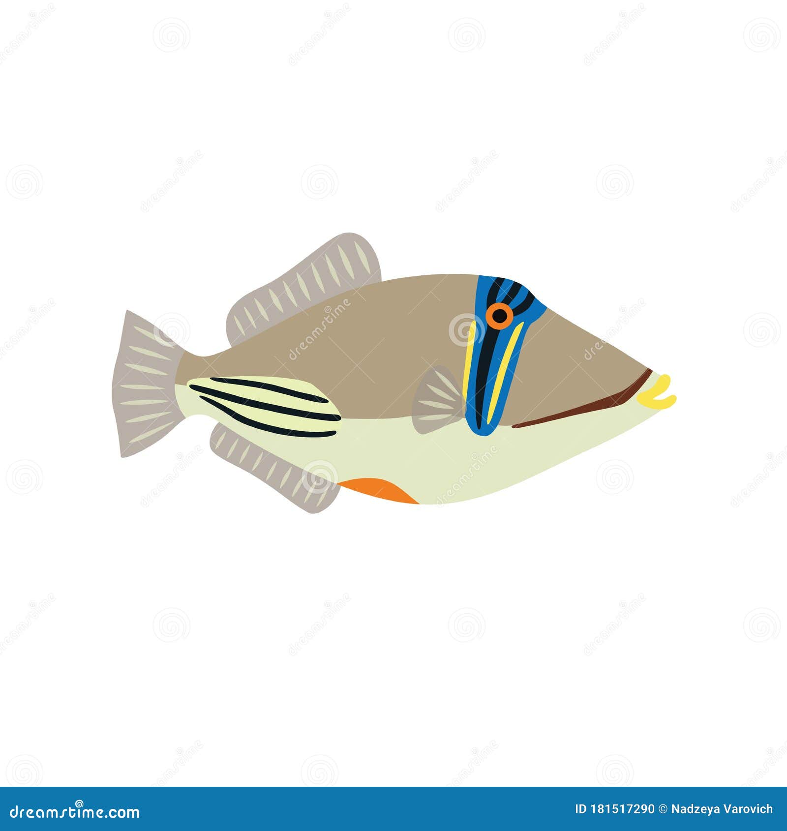 Triggerfish Fish Clown, Flat Cartoon Realistic Drawing, Hand Drawn Sea ...