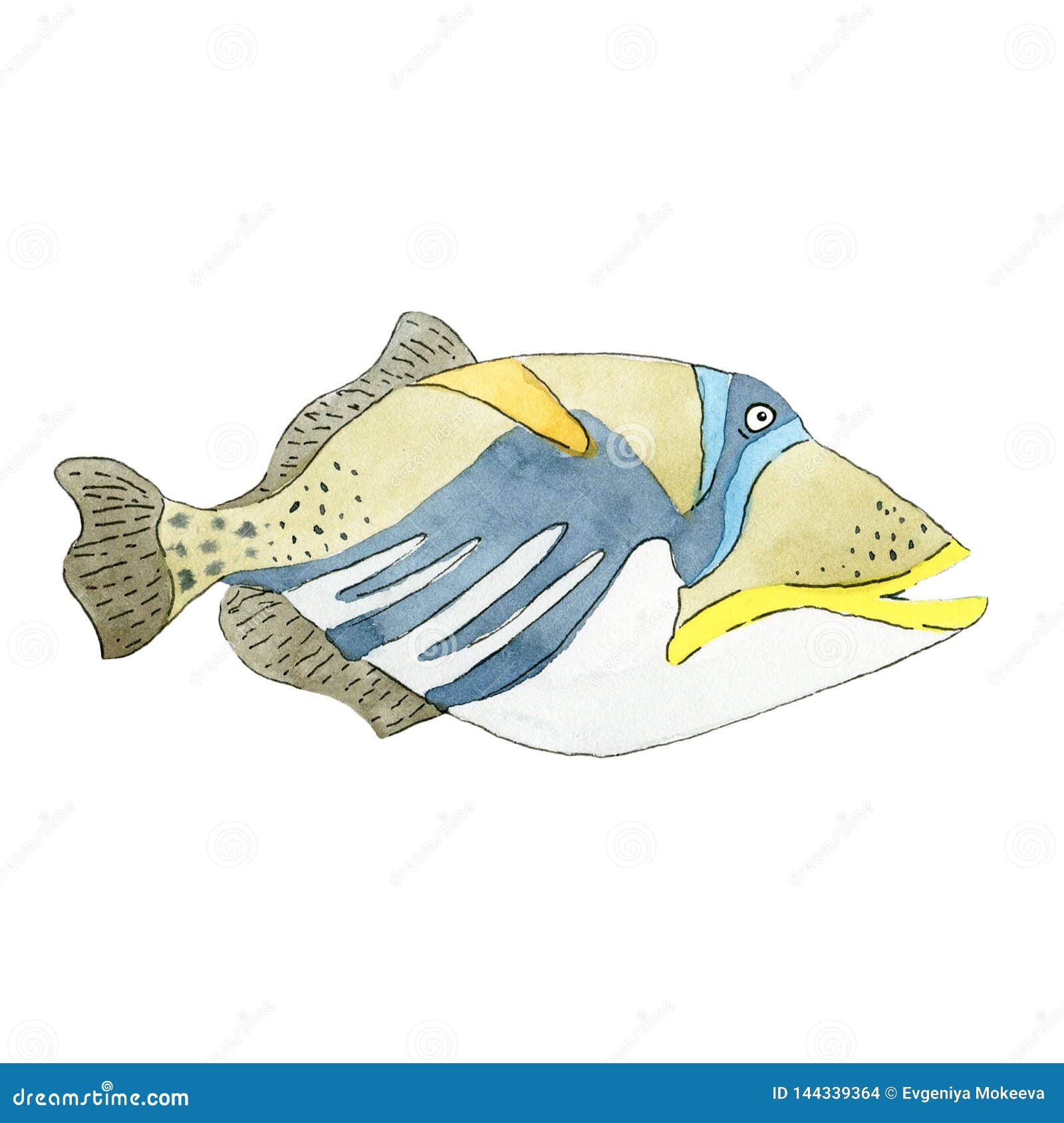 Triggerfish Fish Clown, Line Silhouette Cartoon Hand Drawn Sea Animal ...