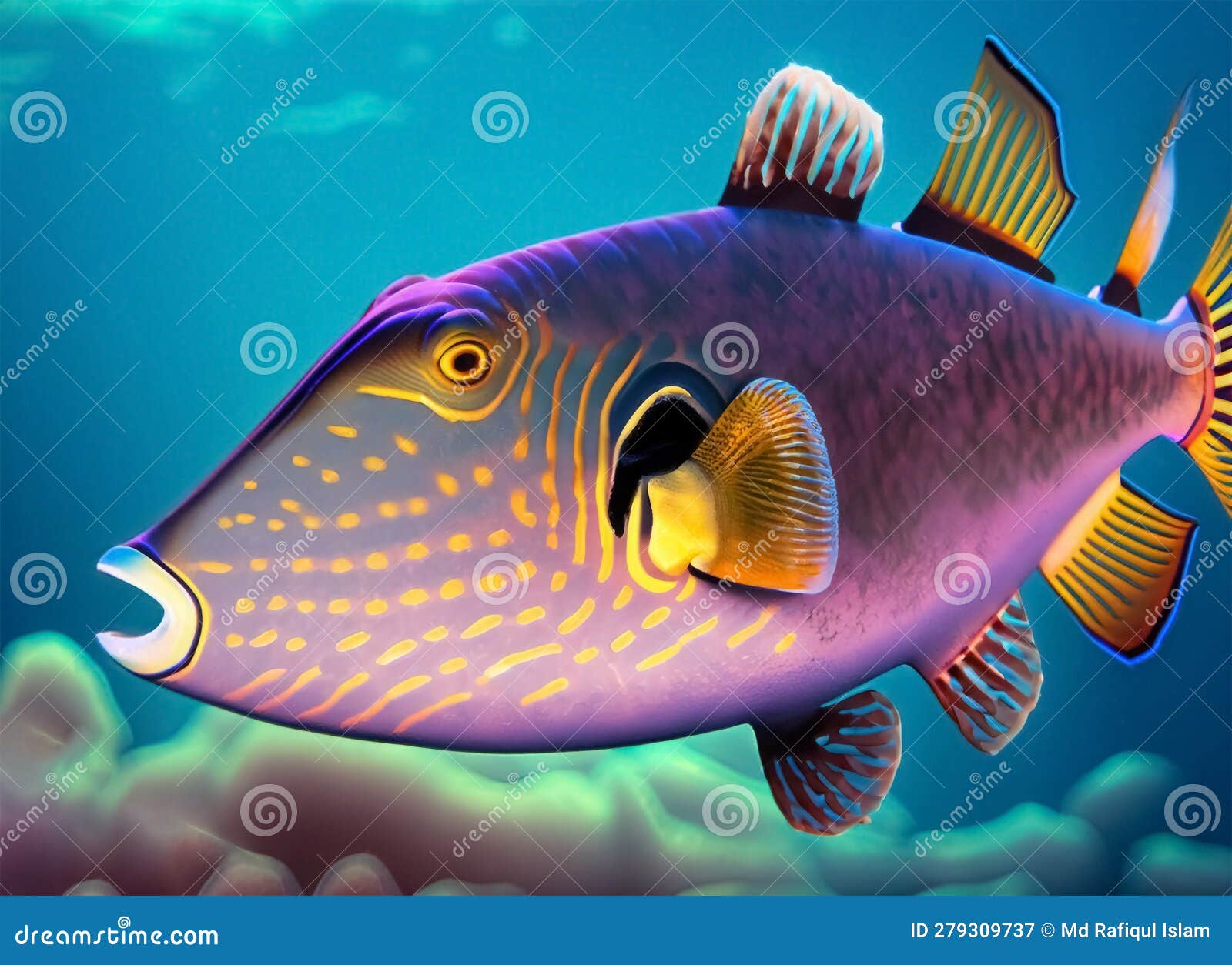 Picasso Triggerfish . Underwater Fish Stock Illustration - Illustration ...