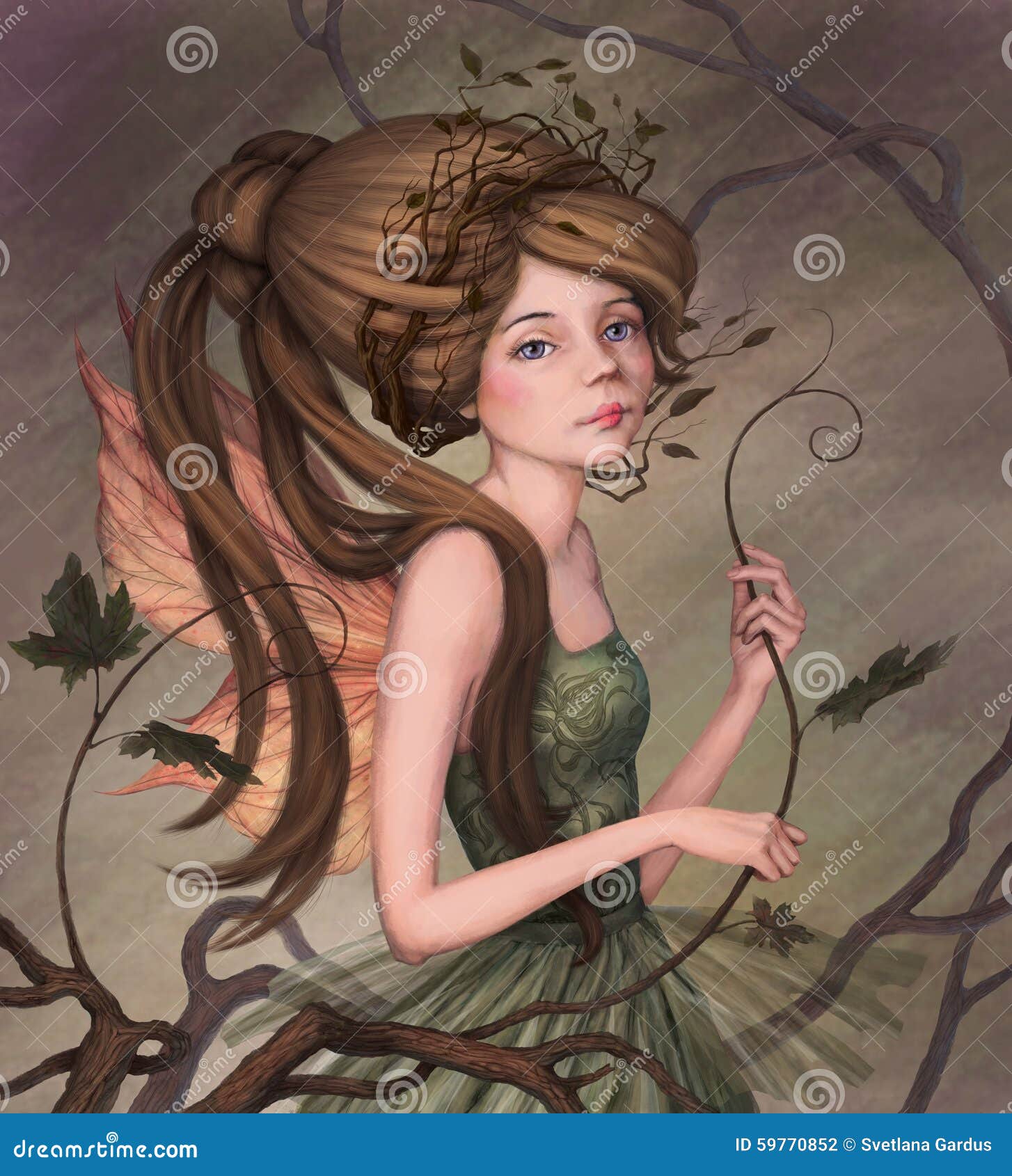 Piccolo Fatato in Un Vestito Verde Illustrazione di Stock ...