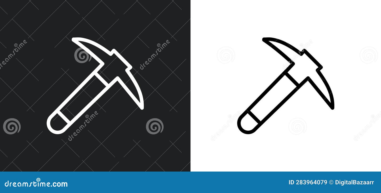 Pick Axe Outline Icon in White and Black Colors. Pick Axe Flat Vector ...
