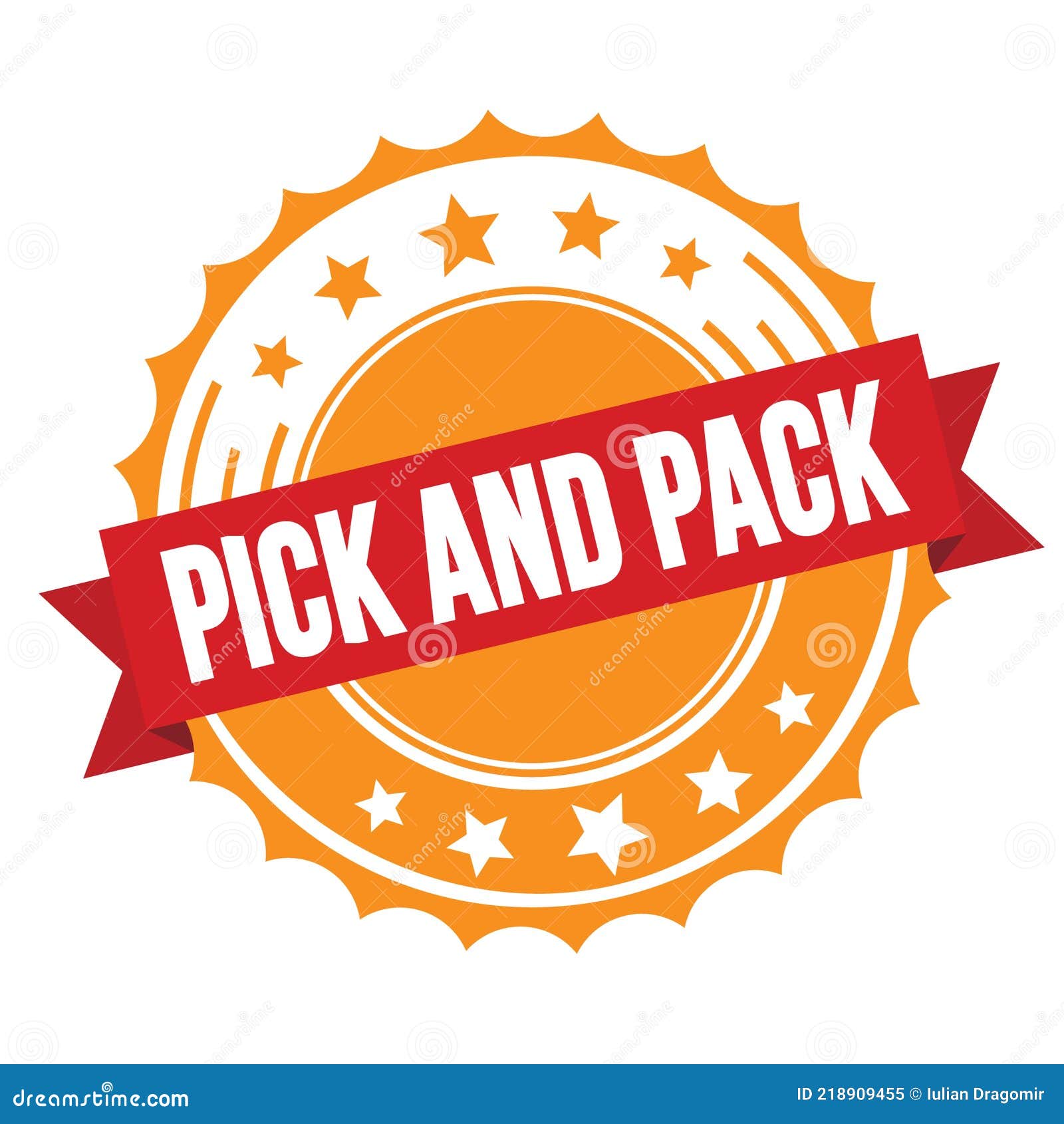 PICK and PACK Text on Red Orange Ribbon Stamp Stock Illustration ...