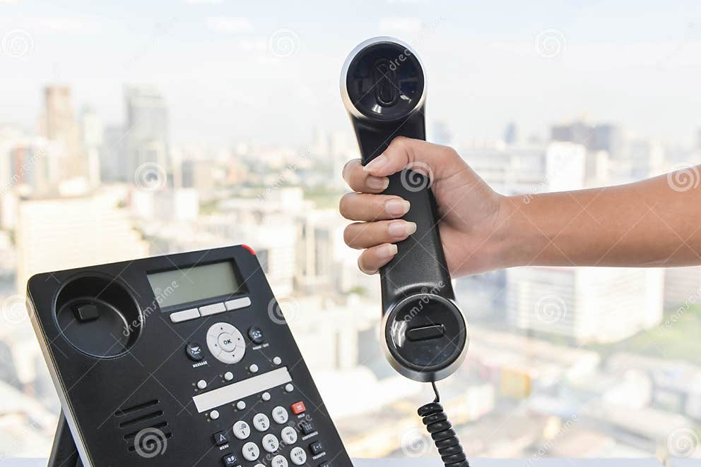 Pick Up the Phone Call with Hand Set Stock Image - Image of hold, desk ...