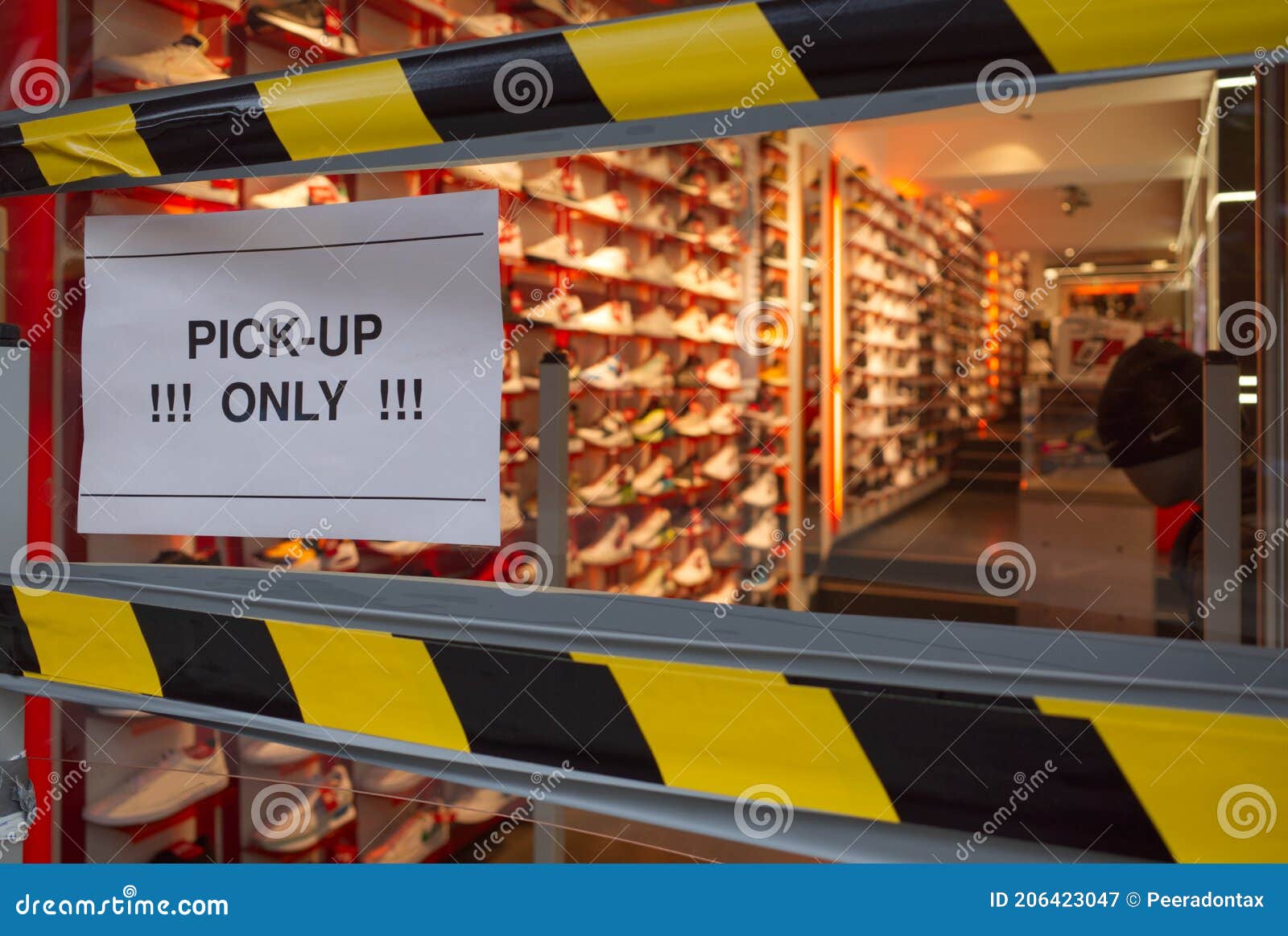 ` Pick-up only ` Sign on Storefront of Sneaker Store Stock Image ...