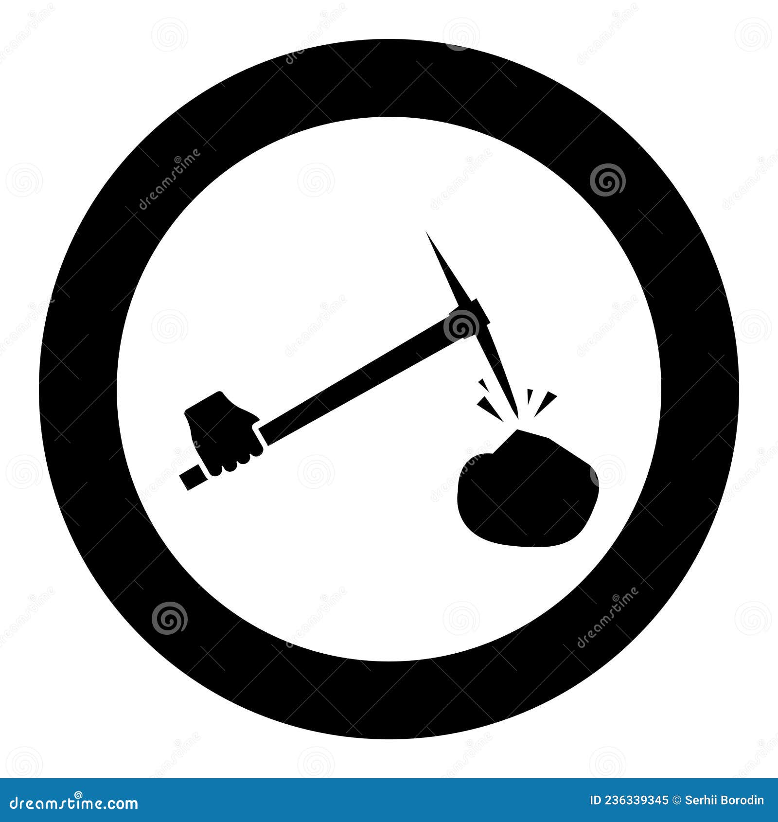 Pickaxe Hit Stone in Hand Icon in Circle Round Black Color Vector ...