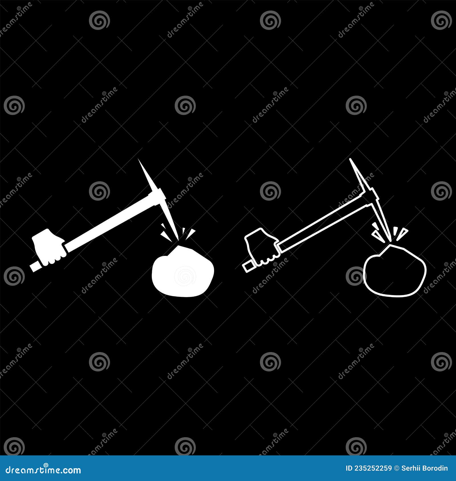 Pickaxe Hit Stone in Hand Icon White Color Vector Illustration Flat ...