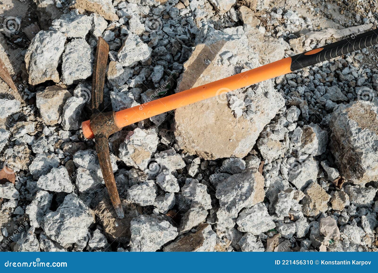 Pickaxe Hoe Lying On The Ground. Hand-held Percussion Tool Designed For ...