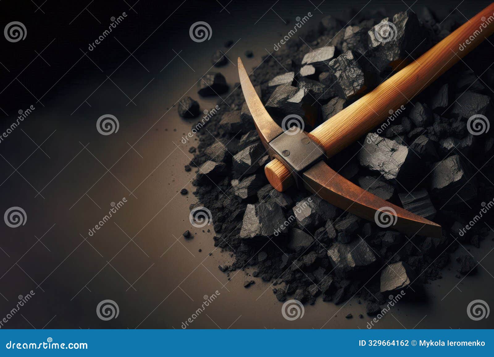 A Pickaxe Lying on a Pile of Coal. Space for Text. Stock Photo - Image ...