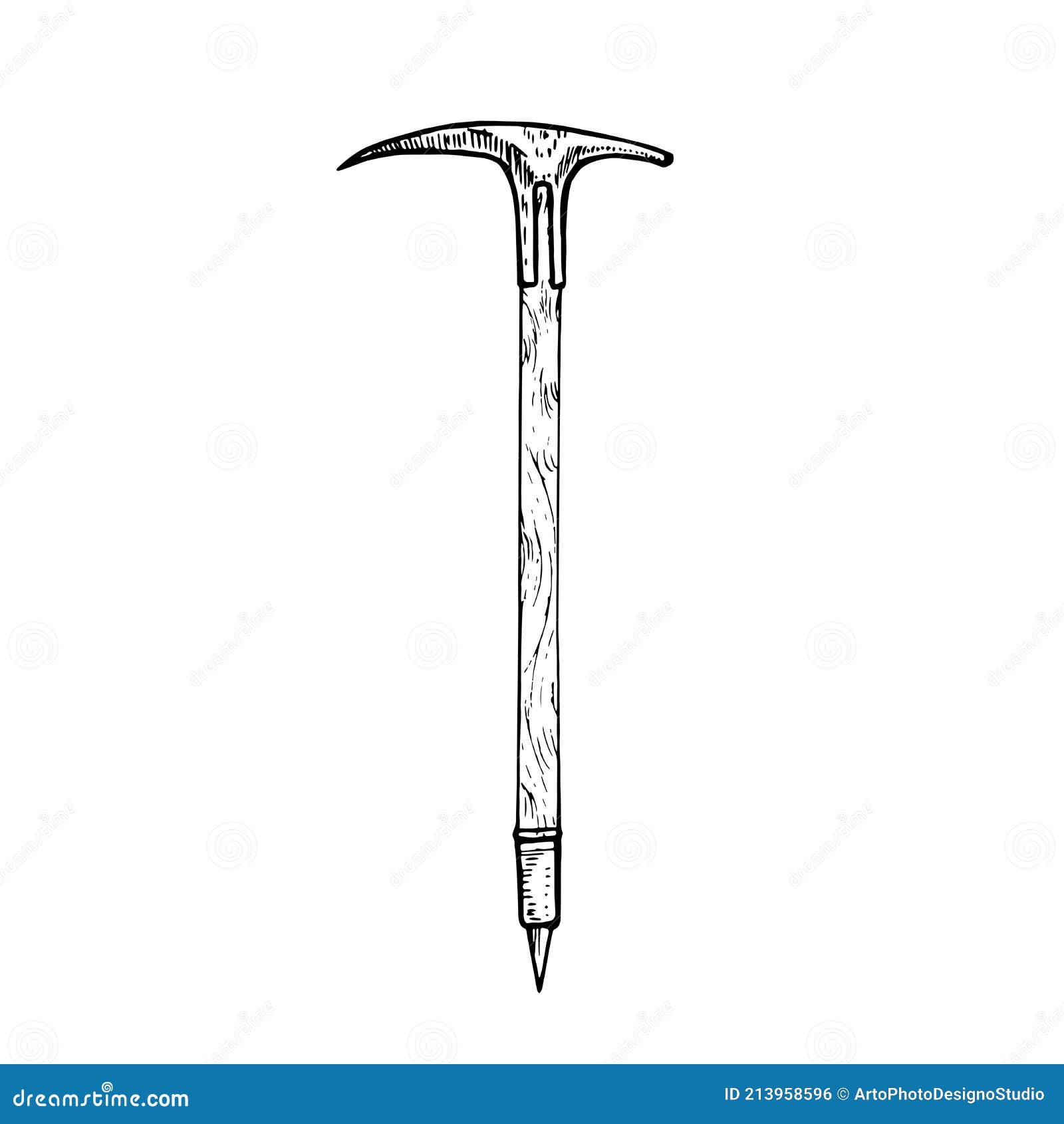 Pickaxe with Wooden Handle, Gravure Style Hand Drawn Vector ...